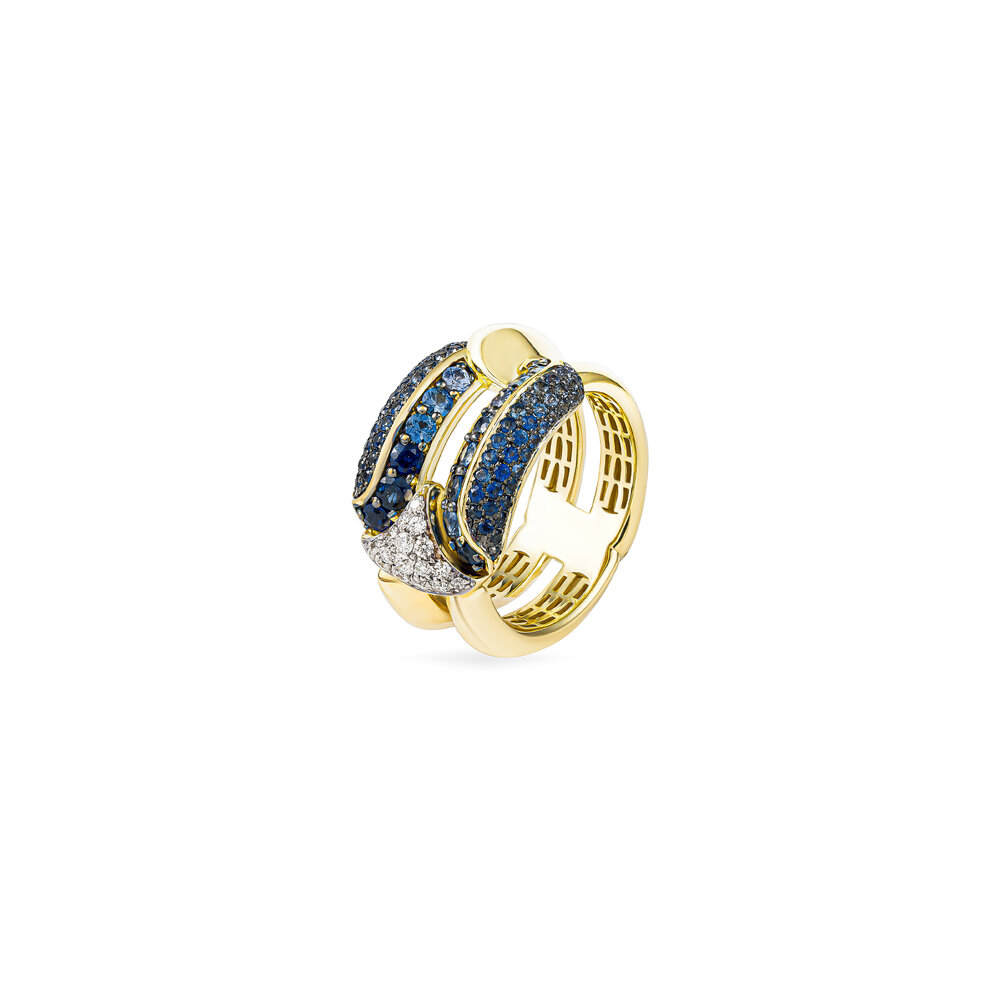 Miseno - 18k Yellow Gold Arco Diamond & Sapphire Ring