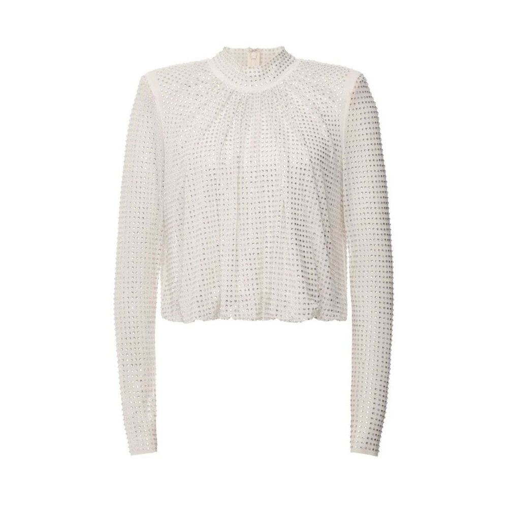 Self - Portrait - Cream Rhinestone Mesh Top | Mitchell Stores