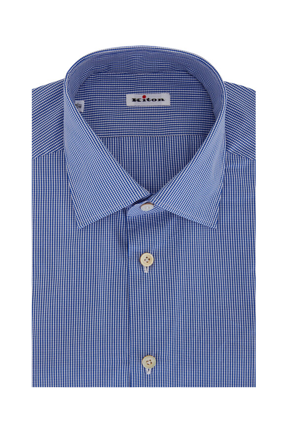 Kiton - Cornflower Blue Micro Gingham Dress Shirt
