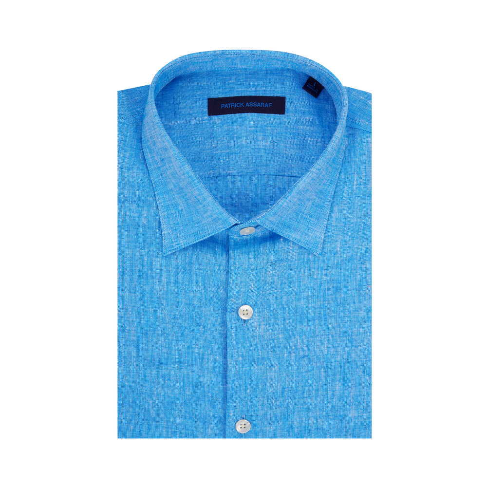 Patrick Assaraf - Aqua Linen Chambray Sport Shirt