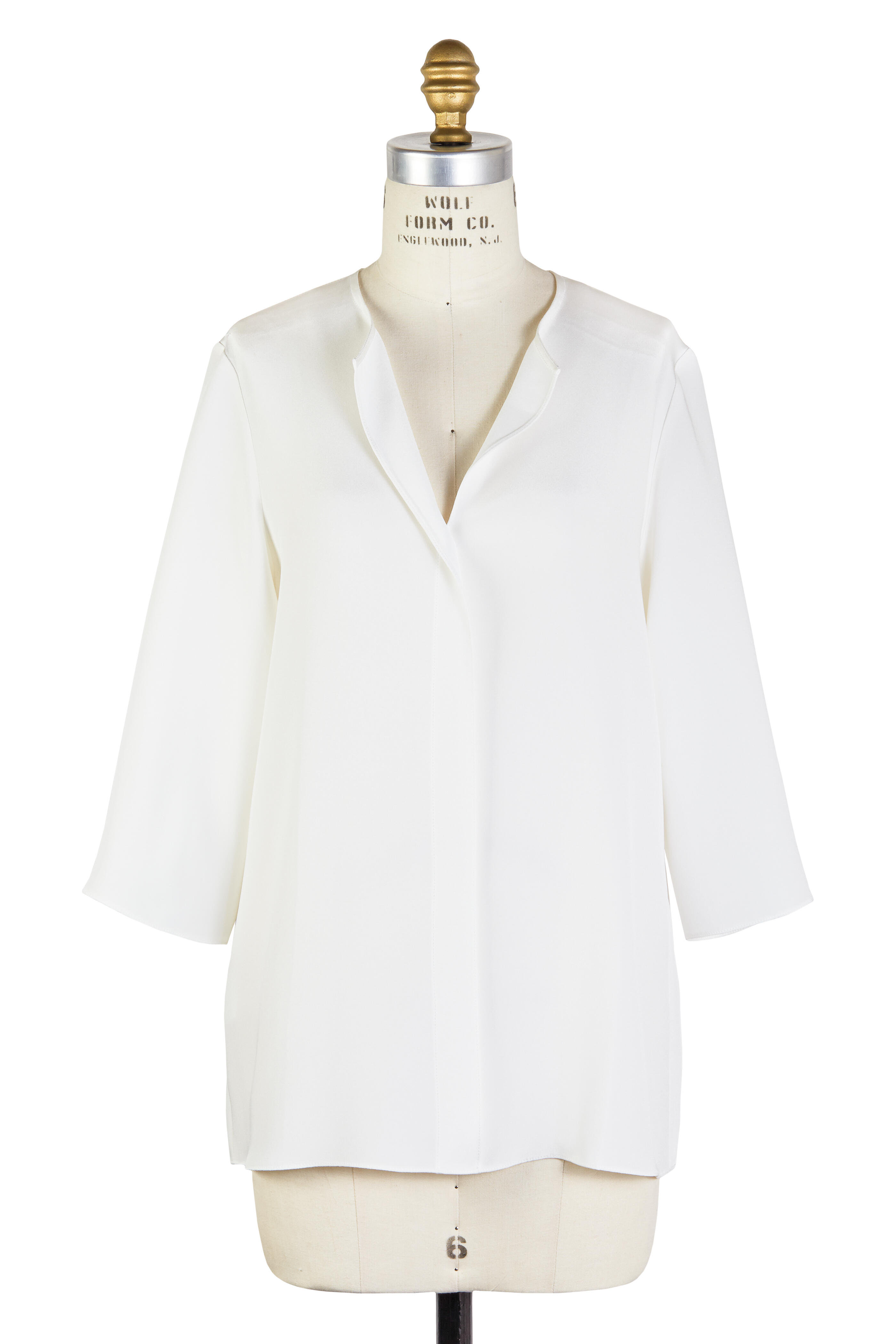 Peter Cohen - Ethnic White Silk Three-Quarter Sleeve Blouse Peter Cohen - Ethnic White Silk Three-Quarter Sleeve Blouse