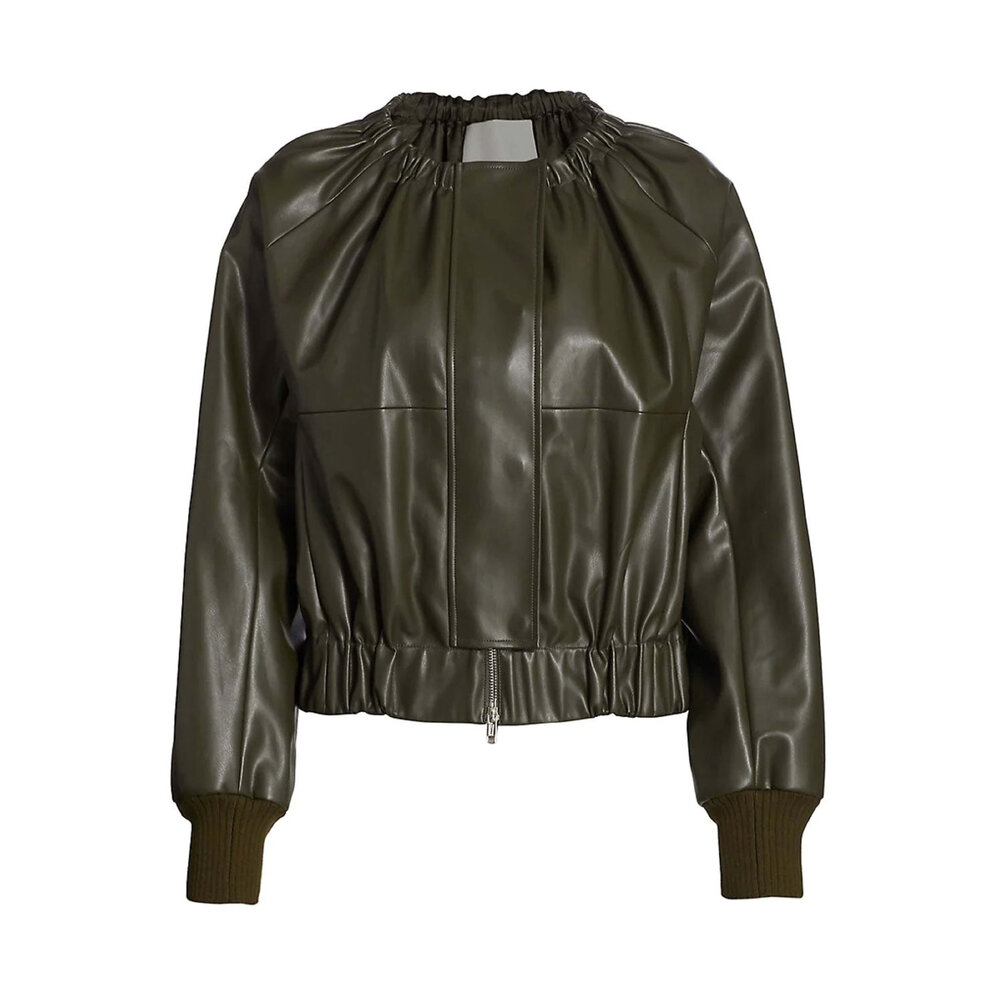 3.1 Phillip Lim - Dark Olive Vegan Leather Ruched Utility Jacket