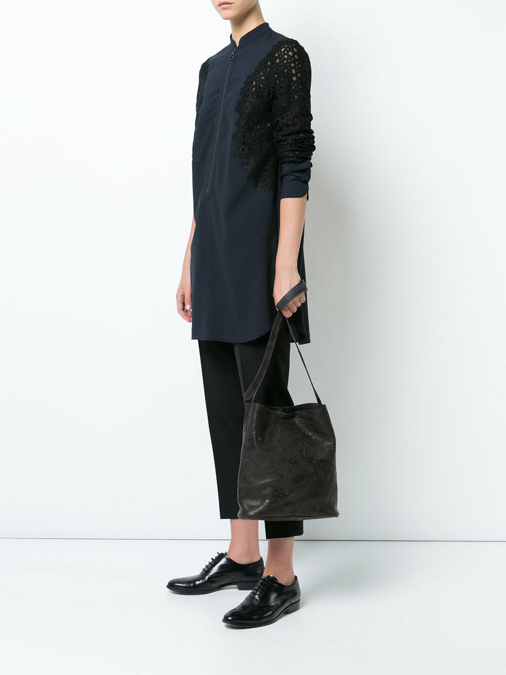 B May Bags - Navy Blue Rumpled Sheepskin Bucket Crossbody
