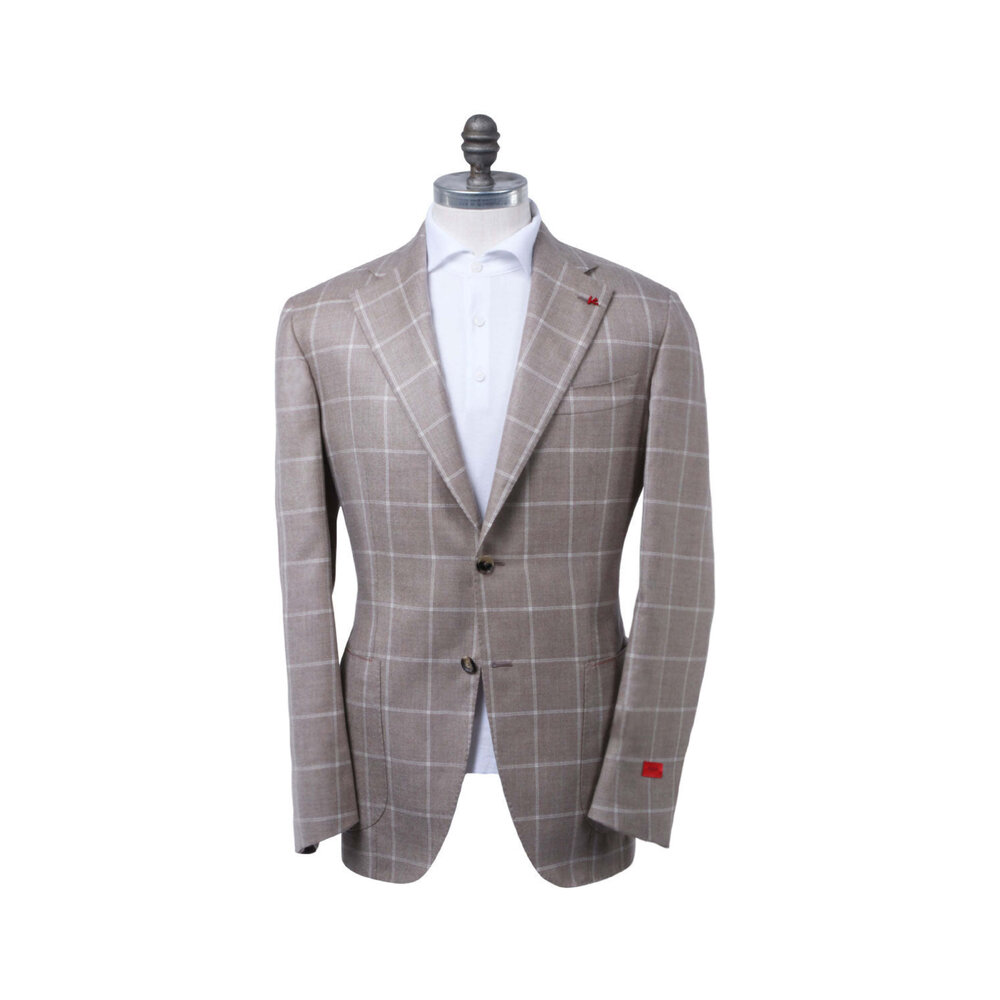 Isaia - Beige Windowpane Sportcoat | Mitchell Stores
