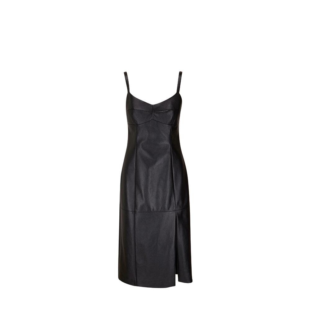 Michael Kors Collection - Black Leather Sweetheart Sheath Dress