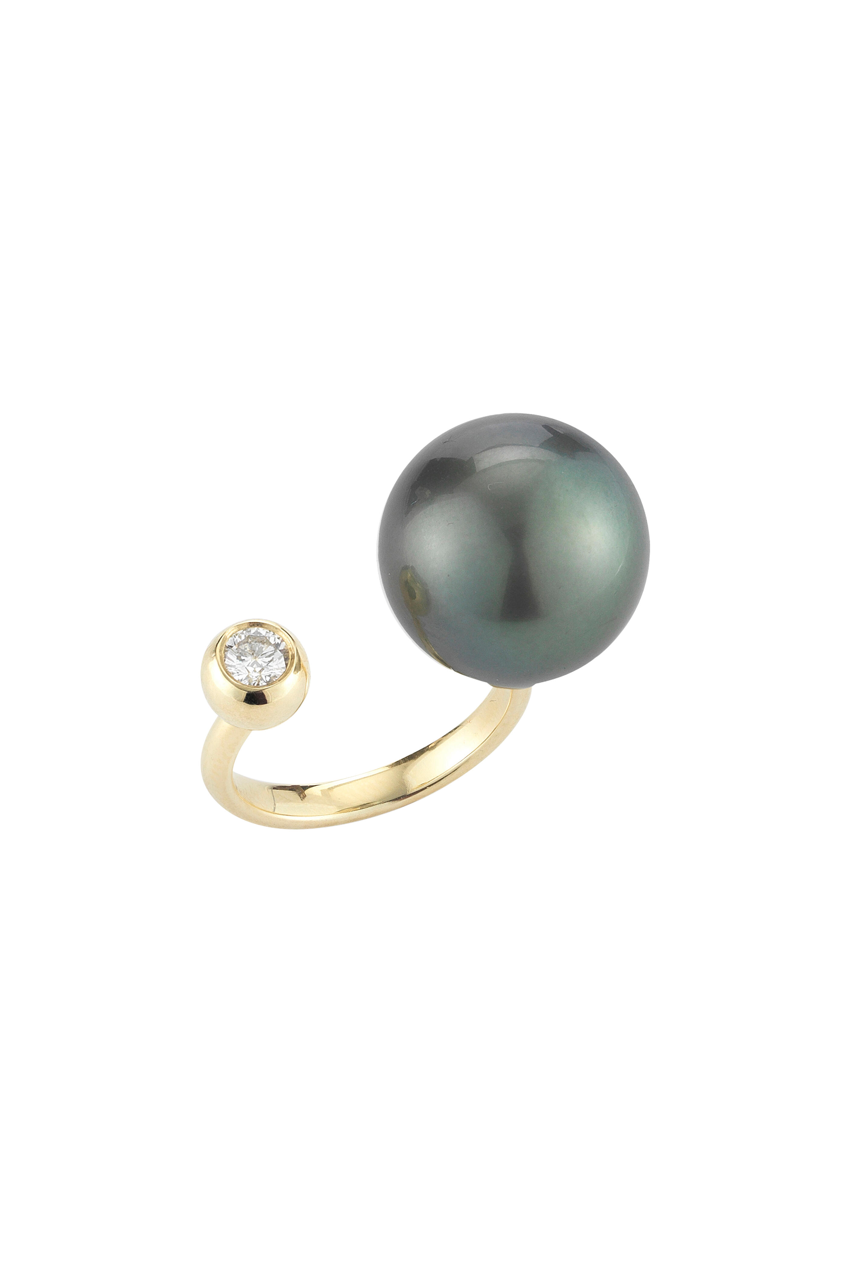 Mizuki - 14K Yellow Gold Tahitian Pearl & Diamond Ring