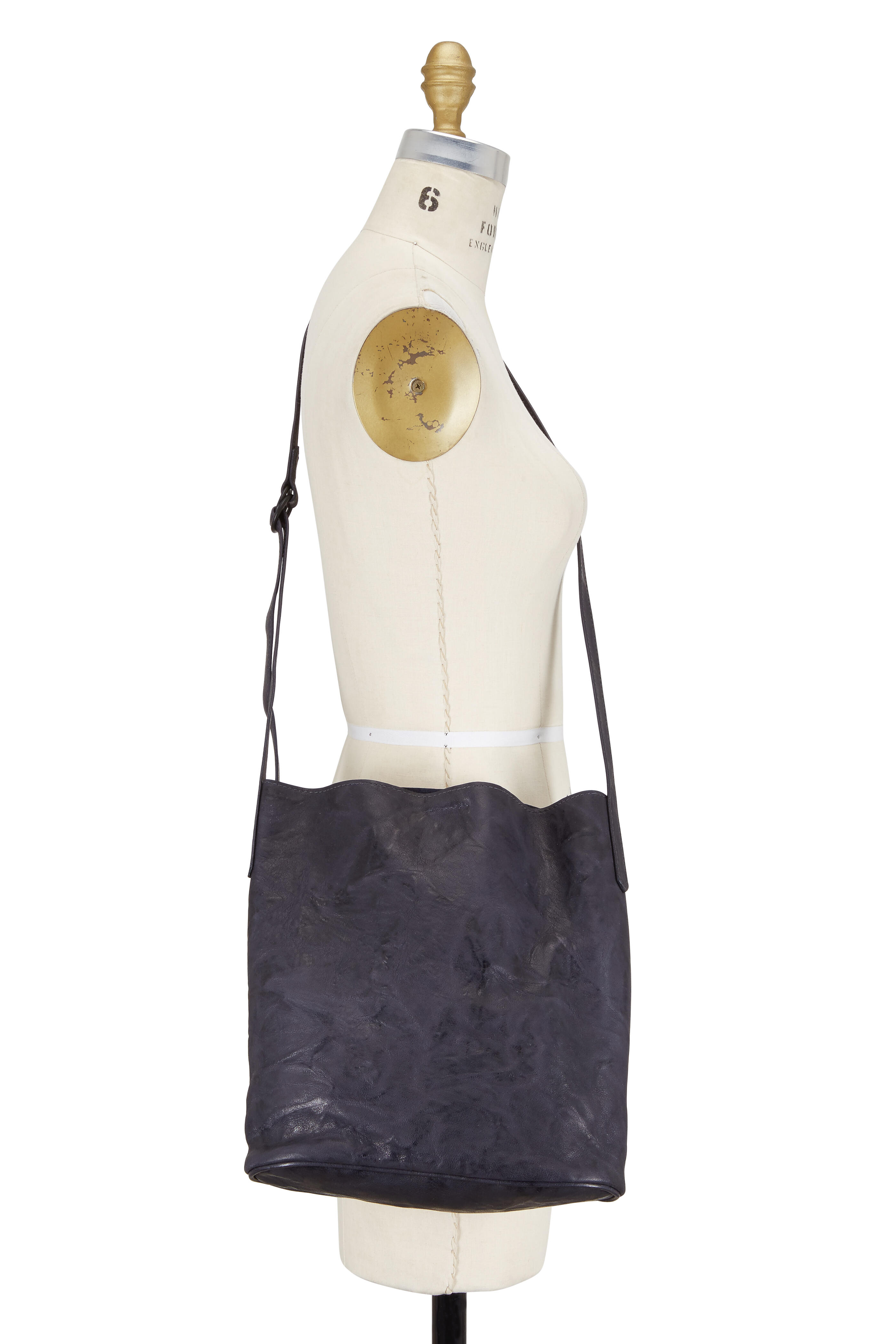 B May Bags - Navy Blue Rumpled Sheepskin Bucket Crossbody
