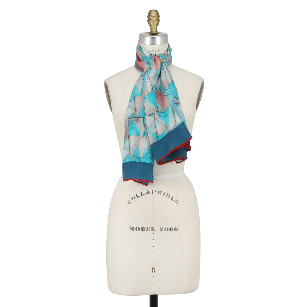 Loro Piana - Turquoise Sailboat Print Cashmere & Silk Scarf