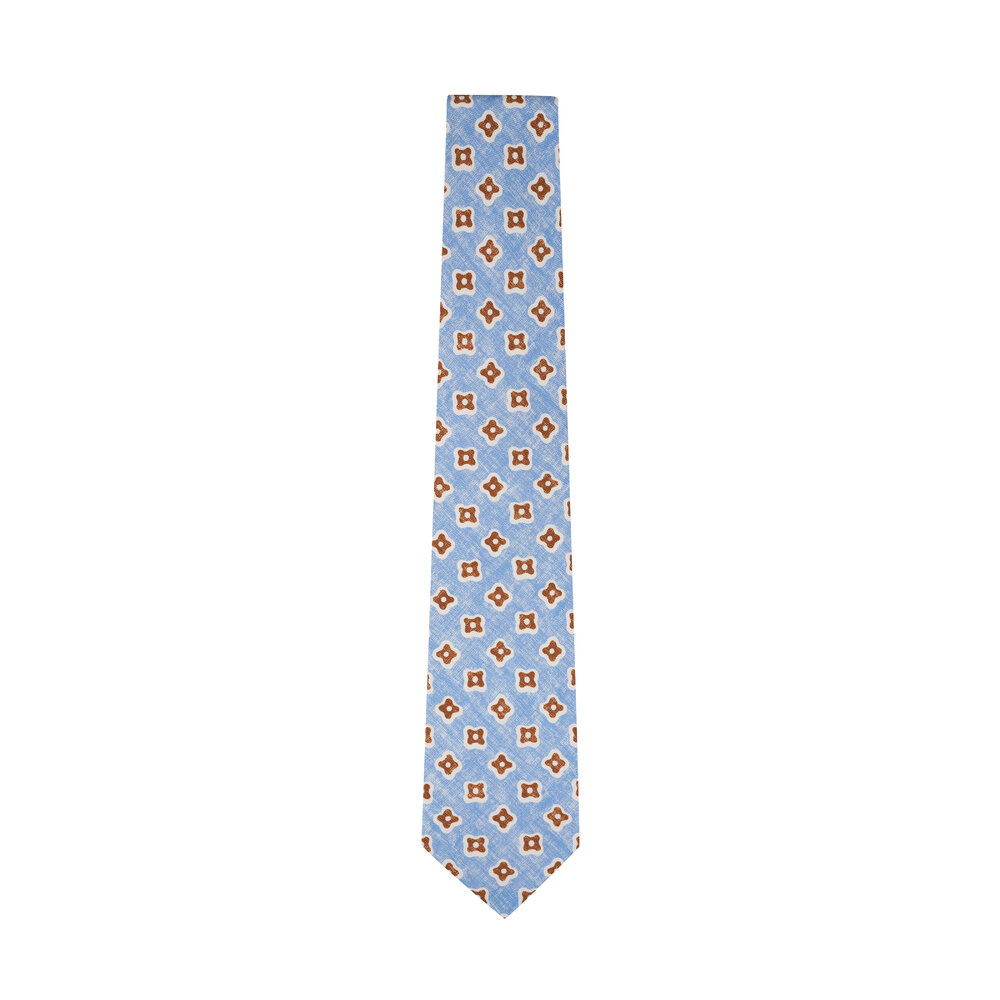 Kiton - Light Blue & Brown Shapes Silk Necktie | Mitchell Stores