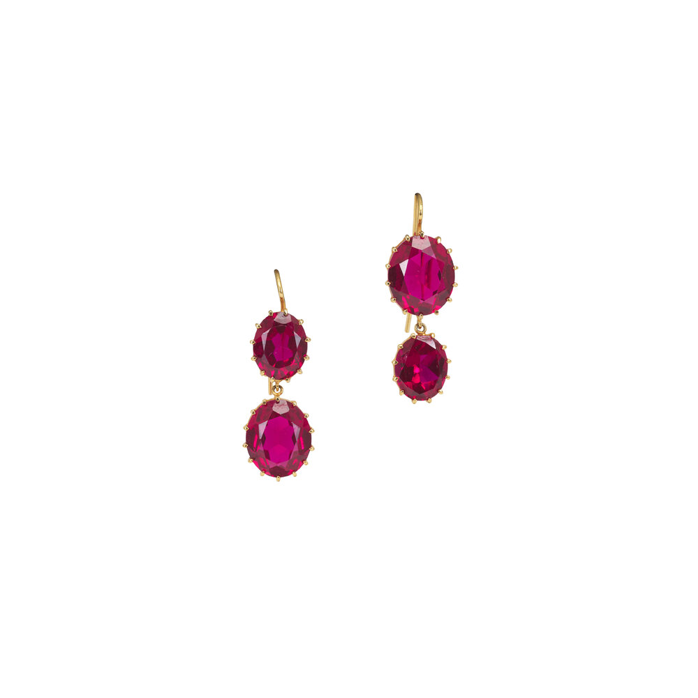Renee Lewis - 18k Yellow Gold Synthetic Ruby Earrings