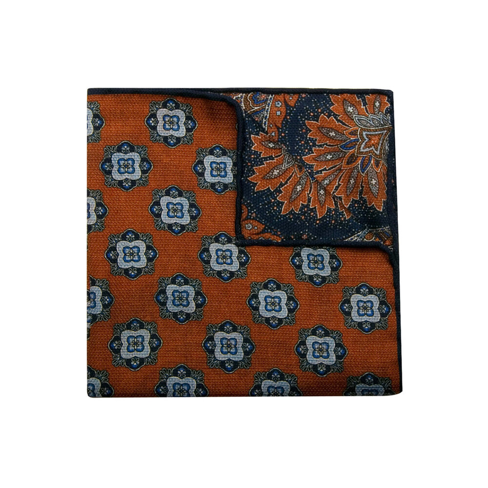Geoff Nicholson - Brown and Blue Reversible Pocket Square