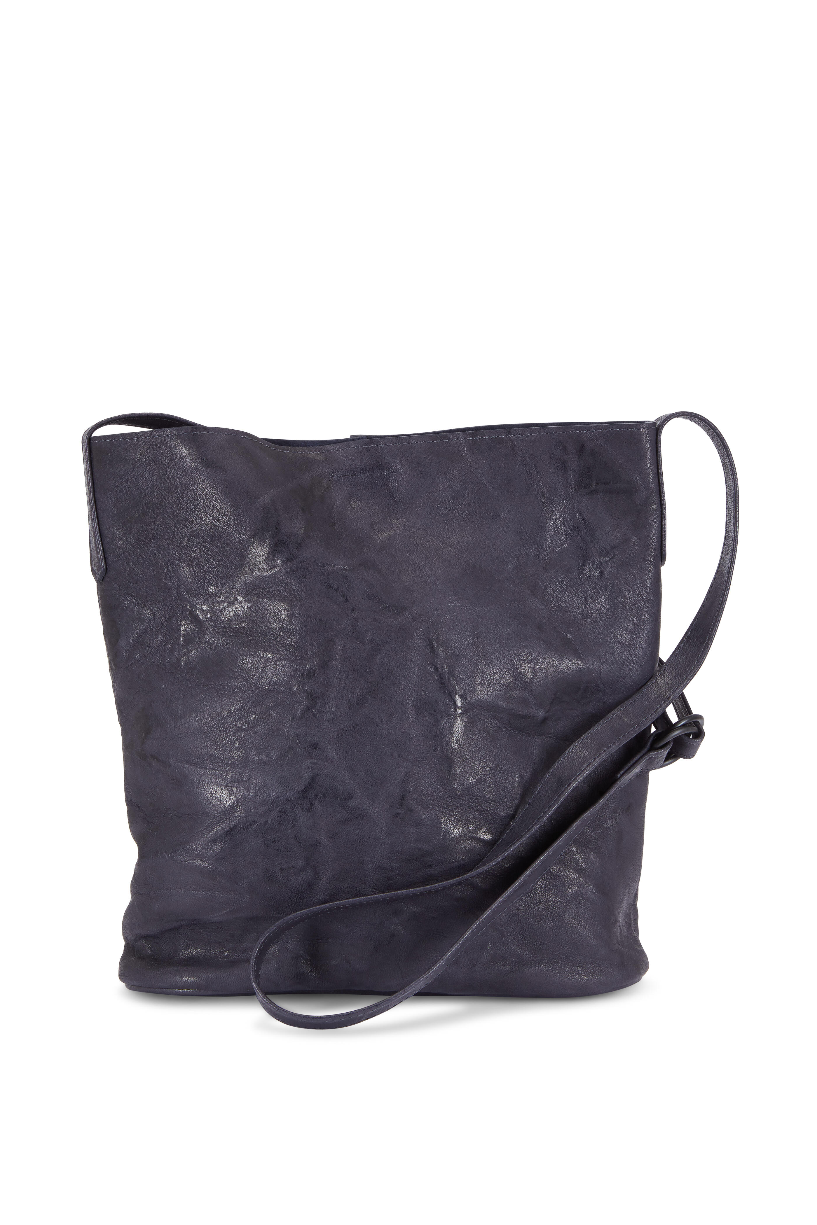 B May Bags - Navy Blue Rumpled Sheepskin Bucket Crossbody