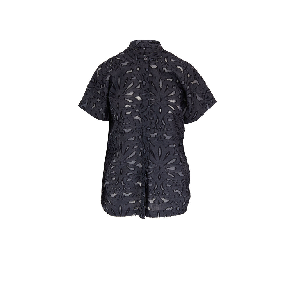 Zero + Maria Cornejo - Saban Black Damask Lace Blouse