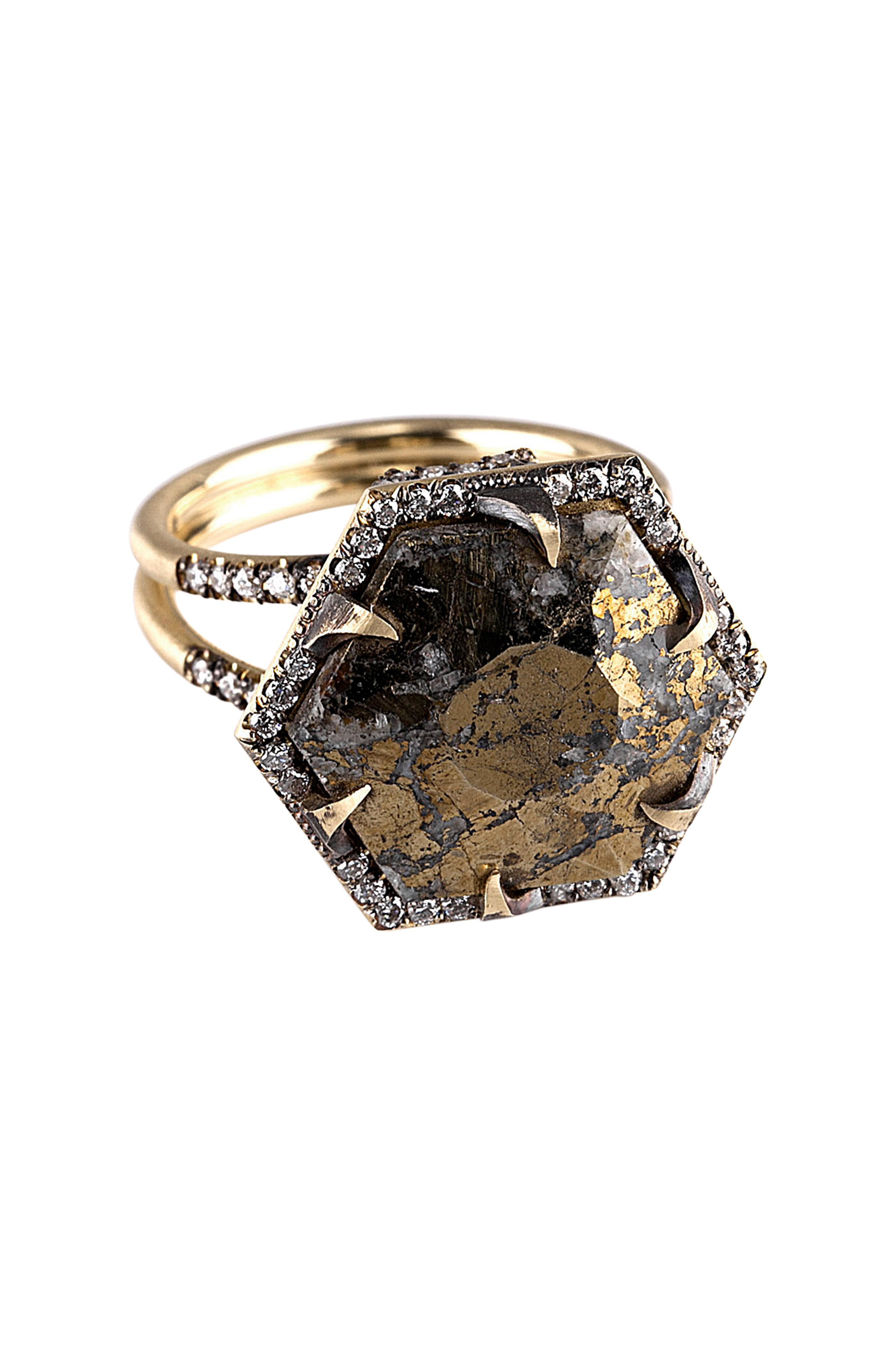 Sylva & Cie - 18K Yellow Gold Bornite & Diamond Ring