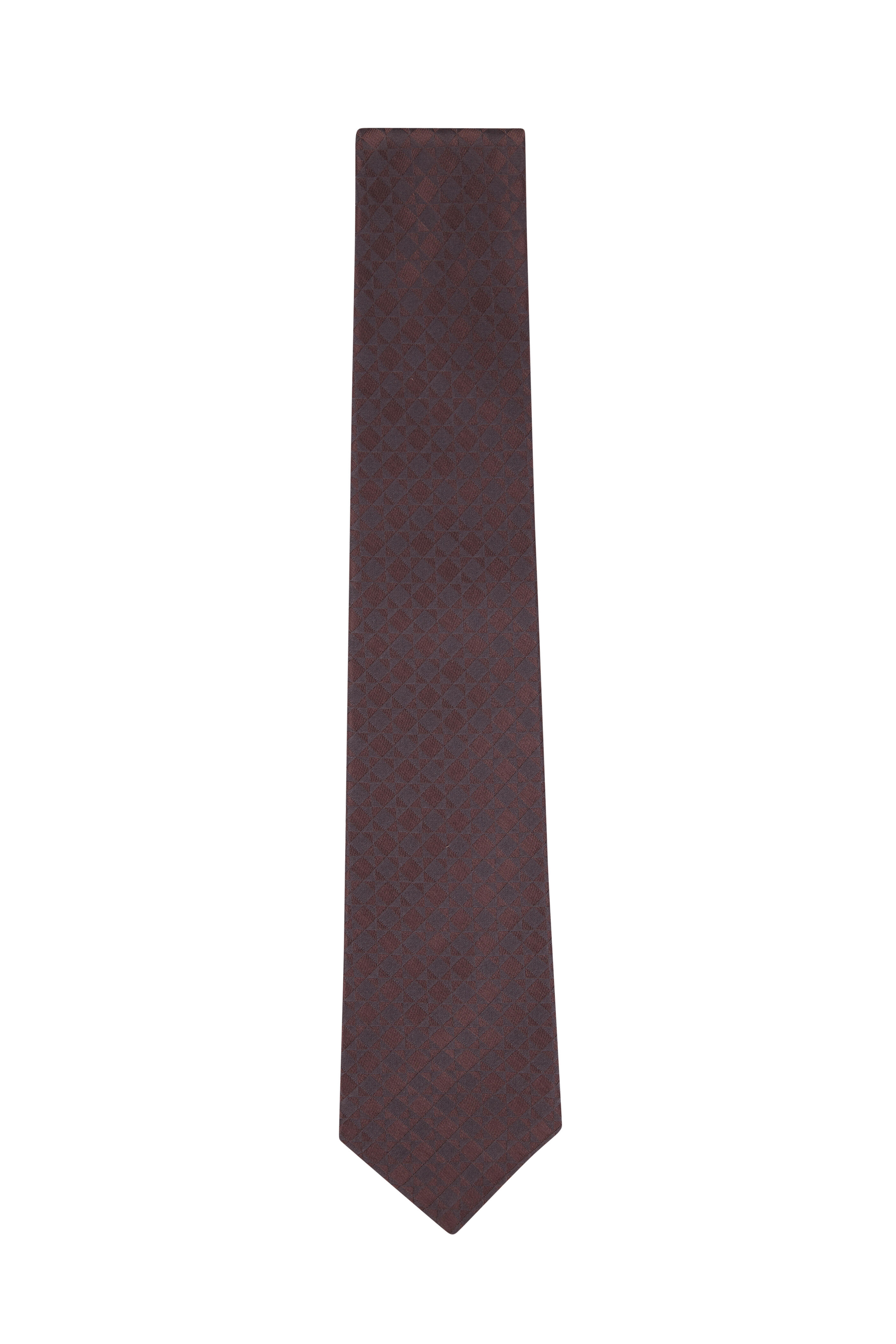 Kiton - Brown Geometric Silk Necktie | Mitchell Stores