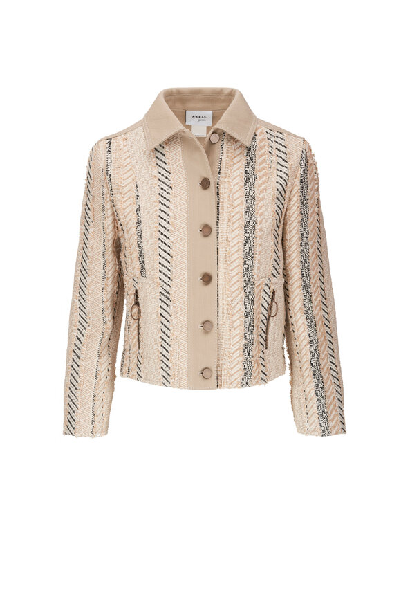 Akris Punto - Beige & Ebony Fringe Patchwork Mixed Media Jacket
