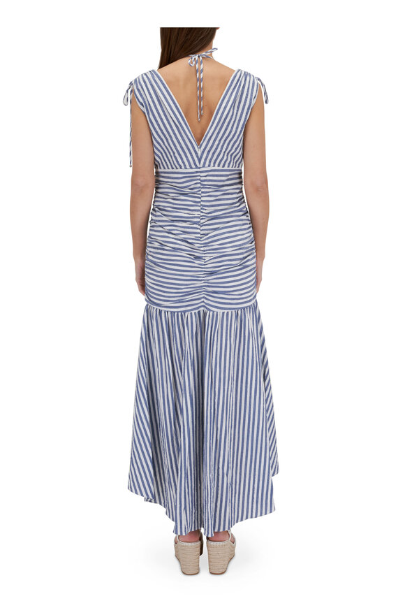 Veronica Beard - Perrin Blue & White Striped Seersucker Maxi Dress