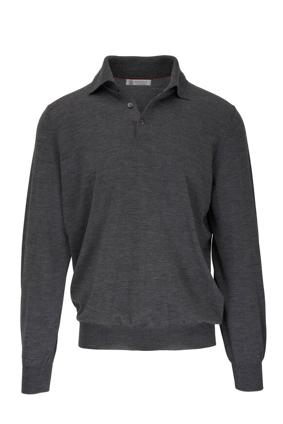 Brunello Cucinelli - Dark Gray Fine Gauge Knit Polo