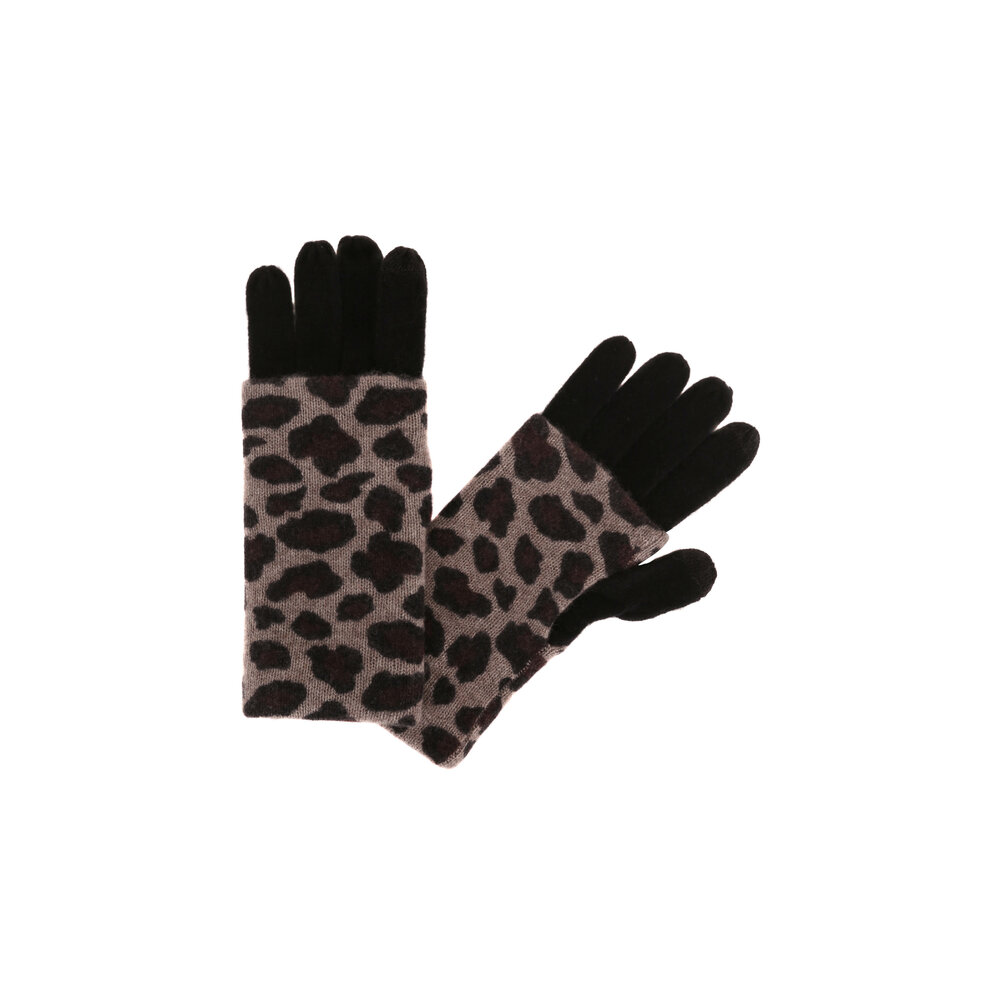 Kinross - Suede Multi Cashmere Leopard Print Foldable Gloves