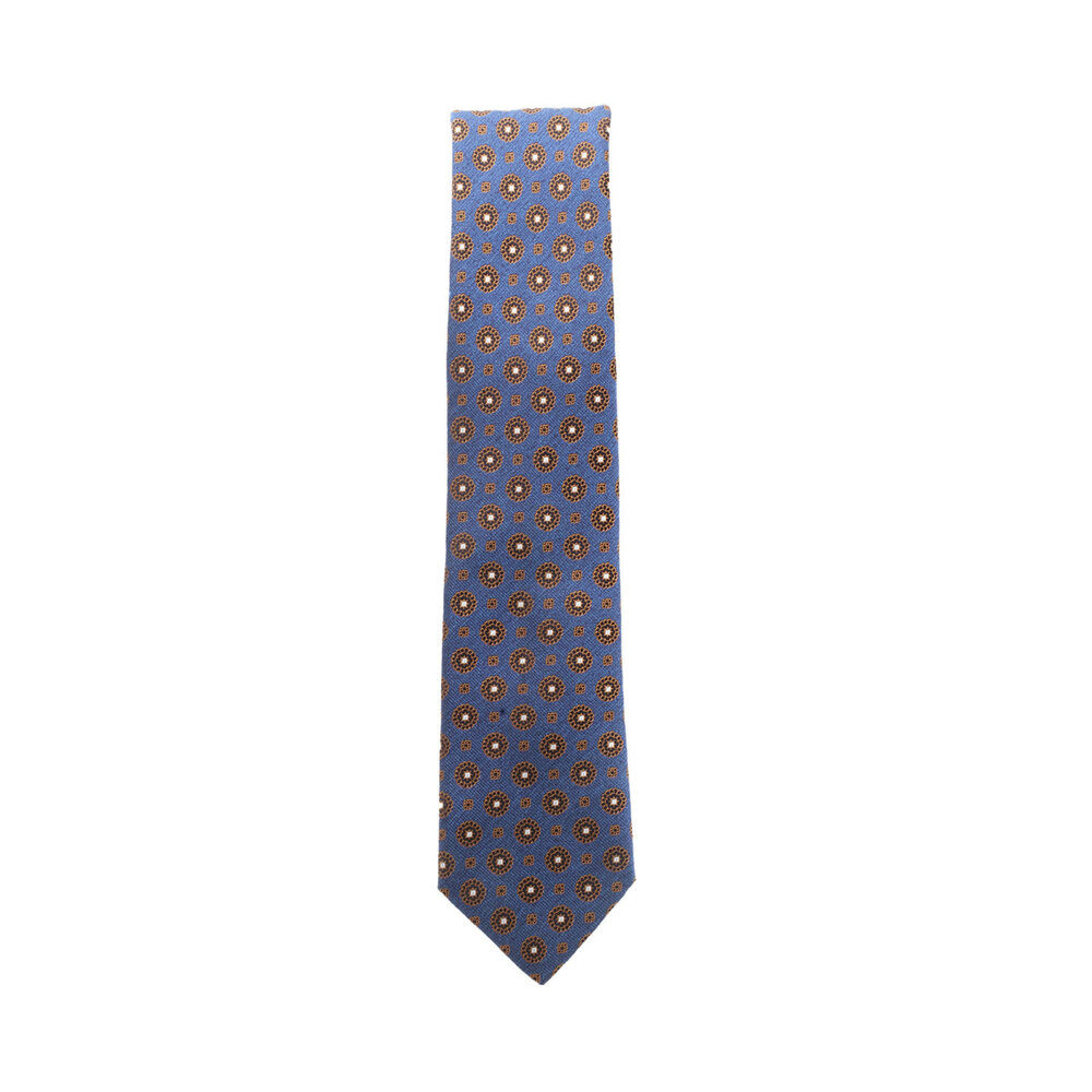Geoff Nicholson - Blue and Brown Geometric Medallion Silk Tie