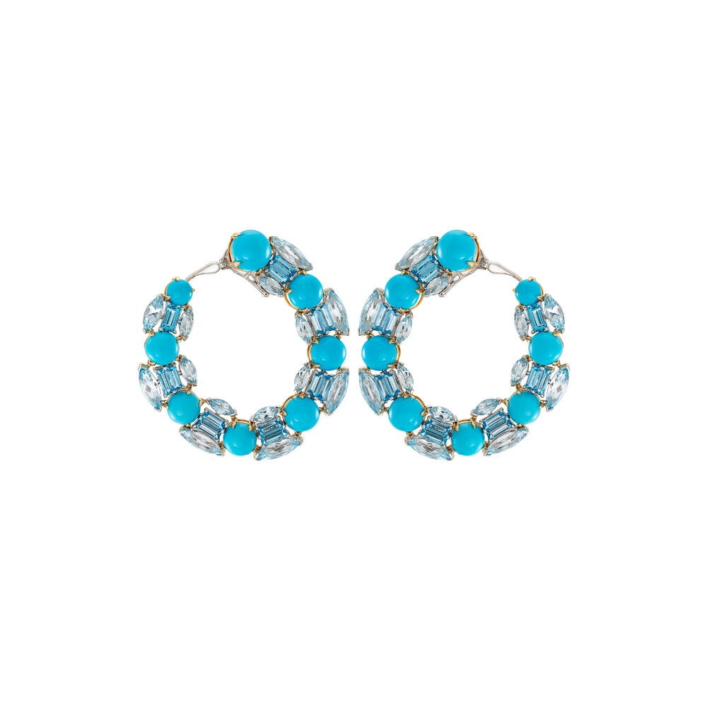 Etho Maria - 18K Blue Topaz & Turquoise Hoops | Mitchell Stores