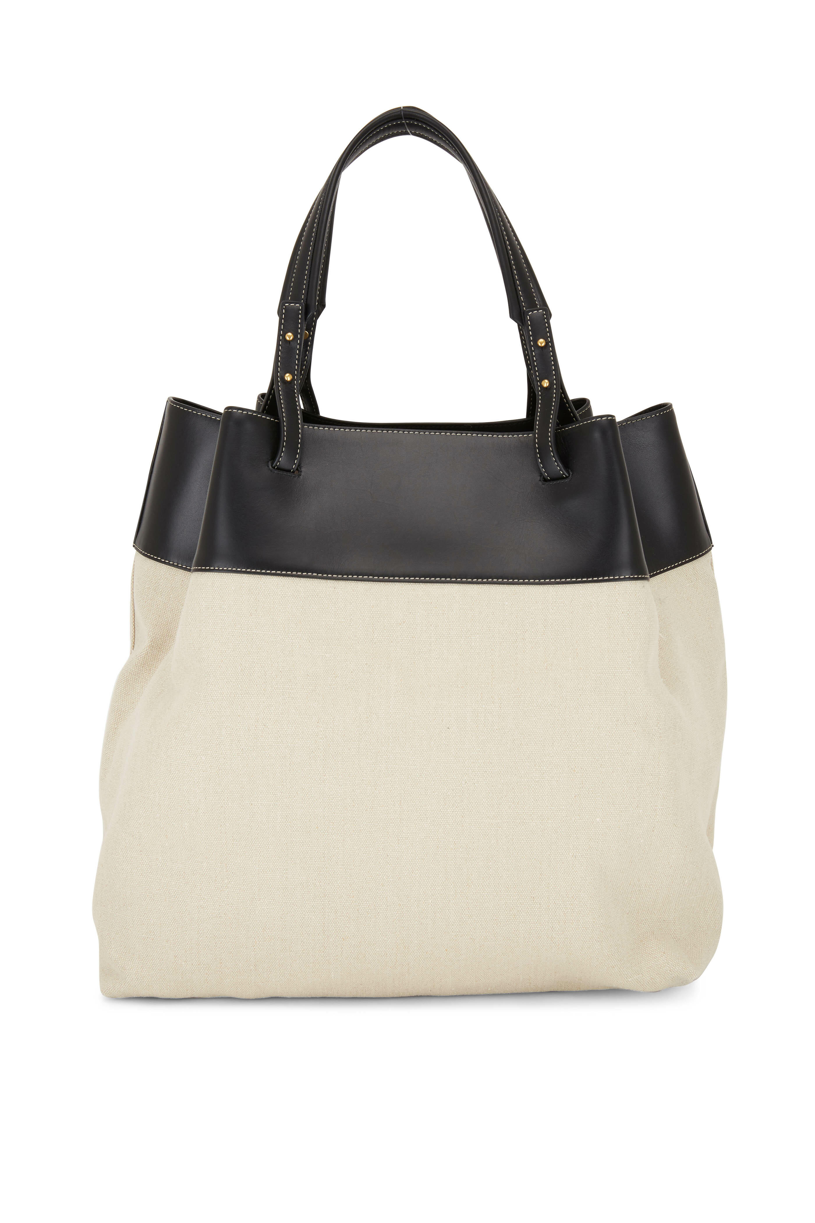 Bottega Veneta - Natural Linen & Black Leather Large Tote