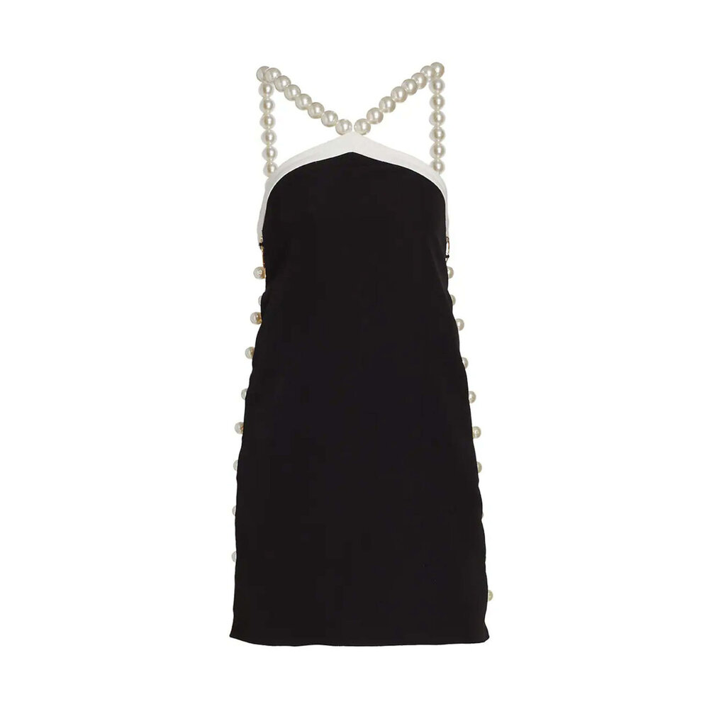 Patbo - Black Colorblock Pearl Beaded Mini Dress