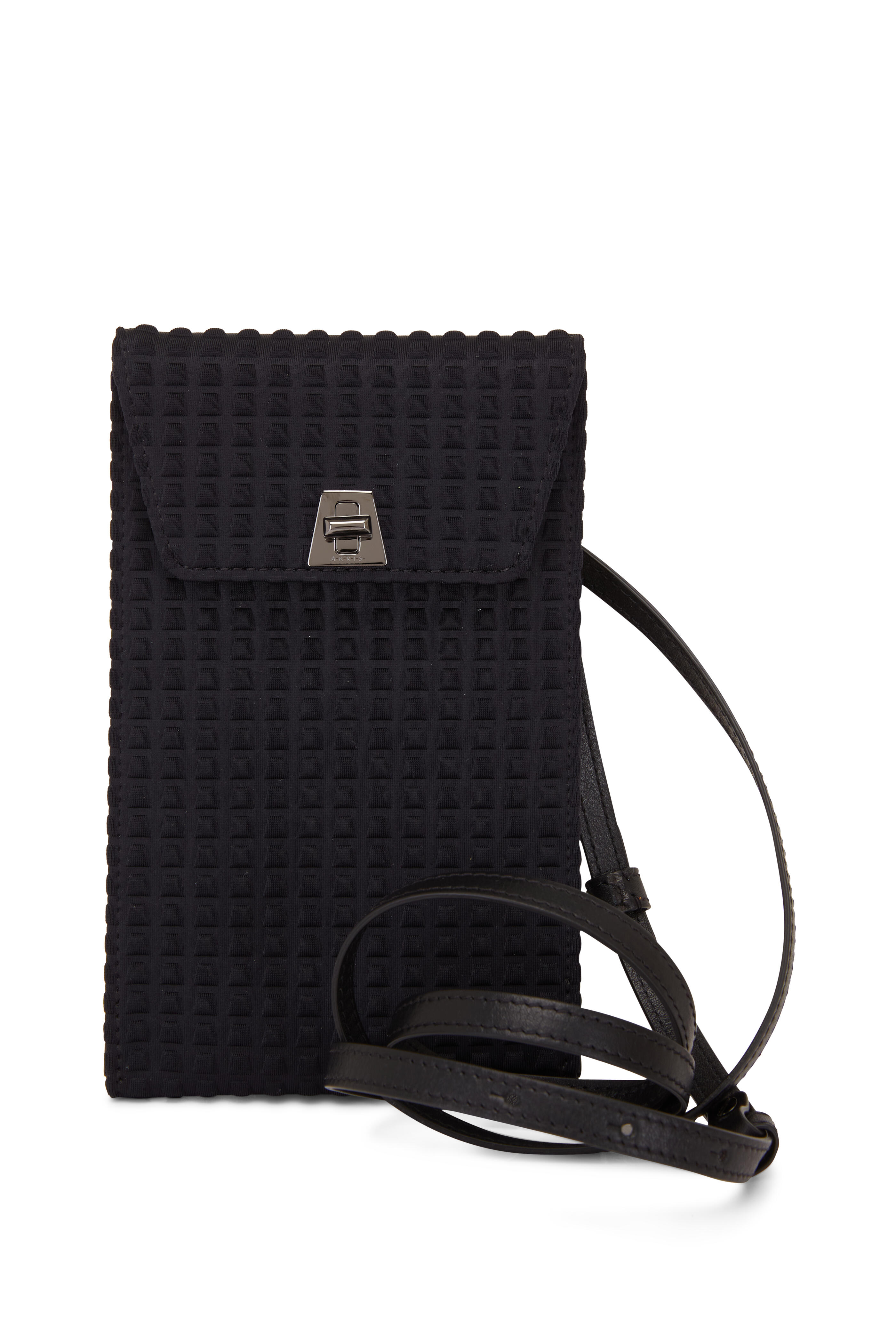 Akris - Anouk Black Textured Techno Phone Pouch | Mitchell Stores