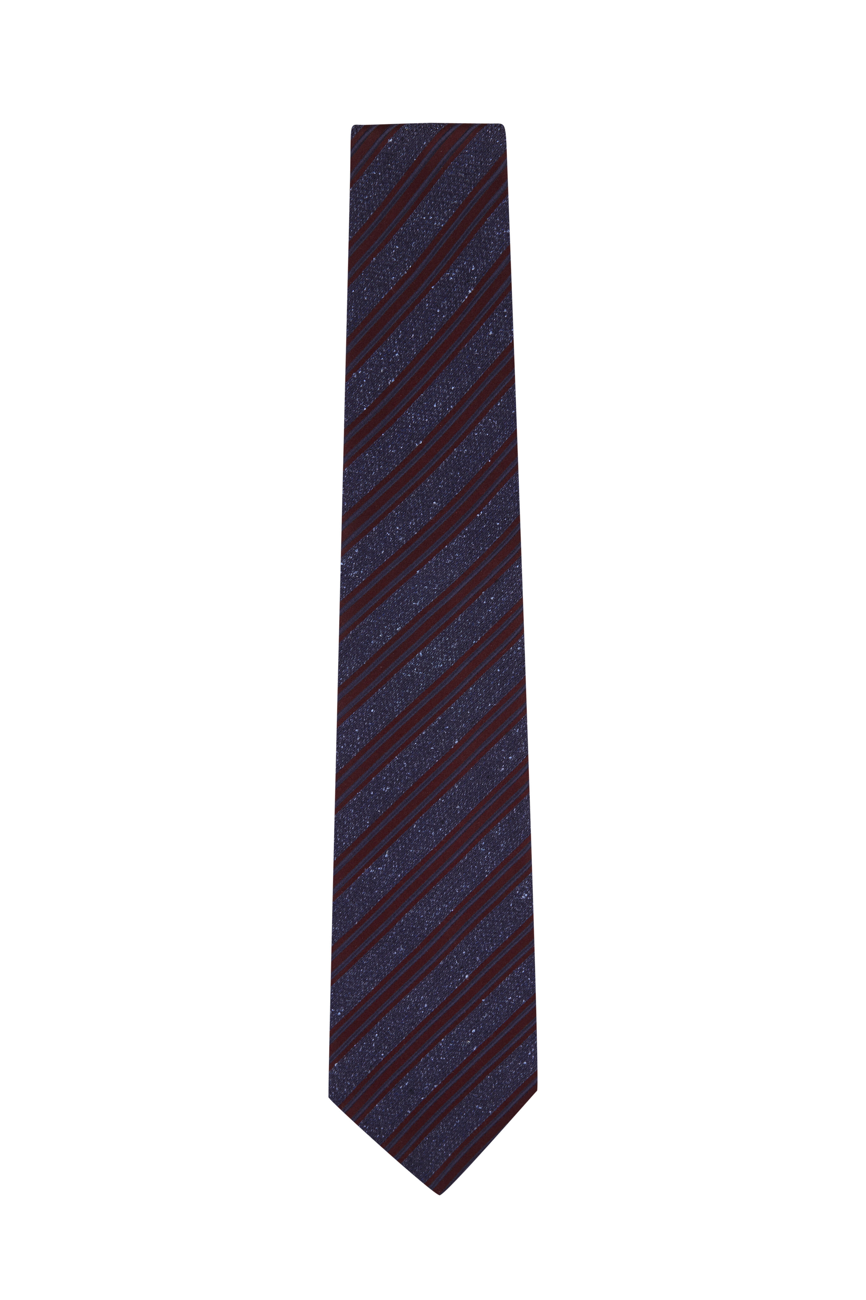 Kiton - Navy & Burgundy Stripe Necktie | Mitchell Stores