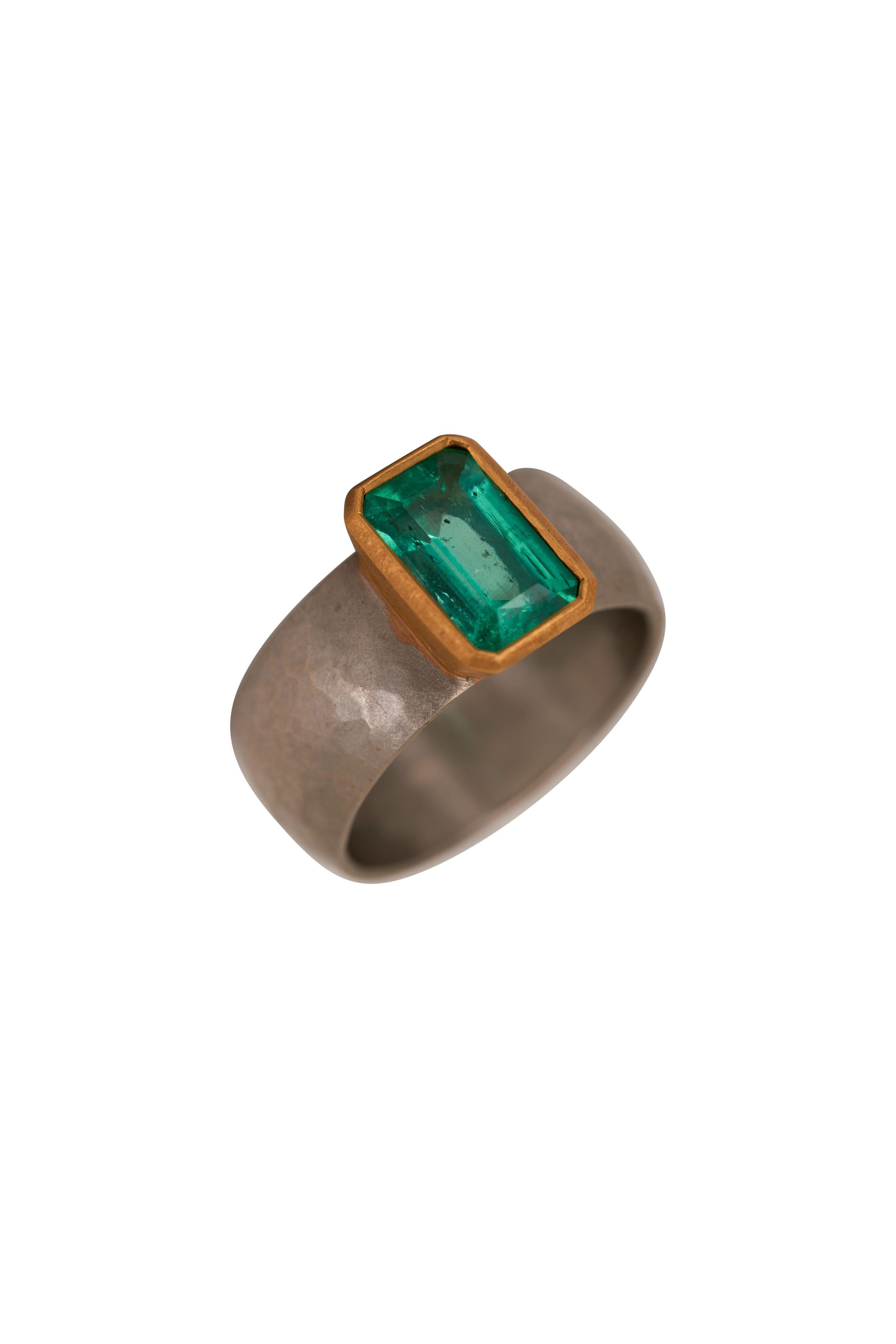 Malcolm Betts - Hammered Platinum Emerald Ring | Mitchell Stores