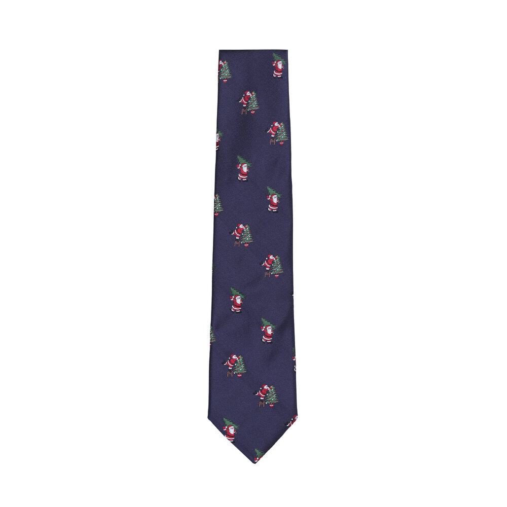 Geoff Nicholson - Navy Blue Santa Silk Necktie | Mitchell Stores