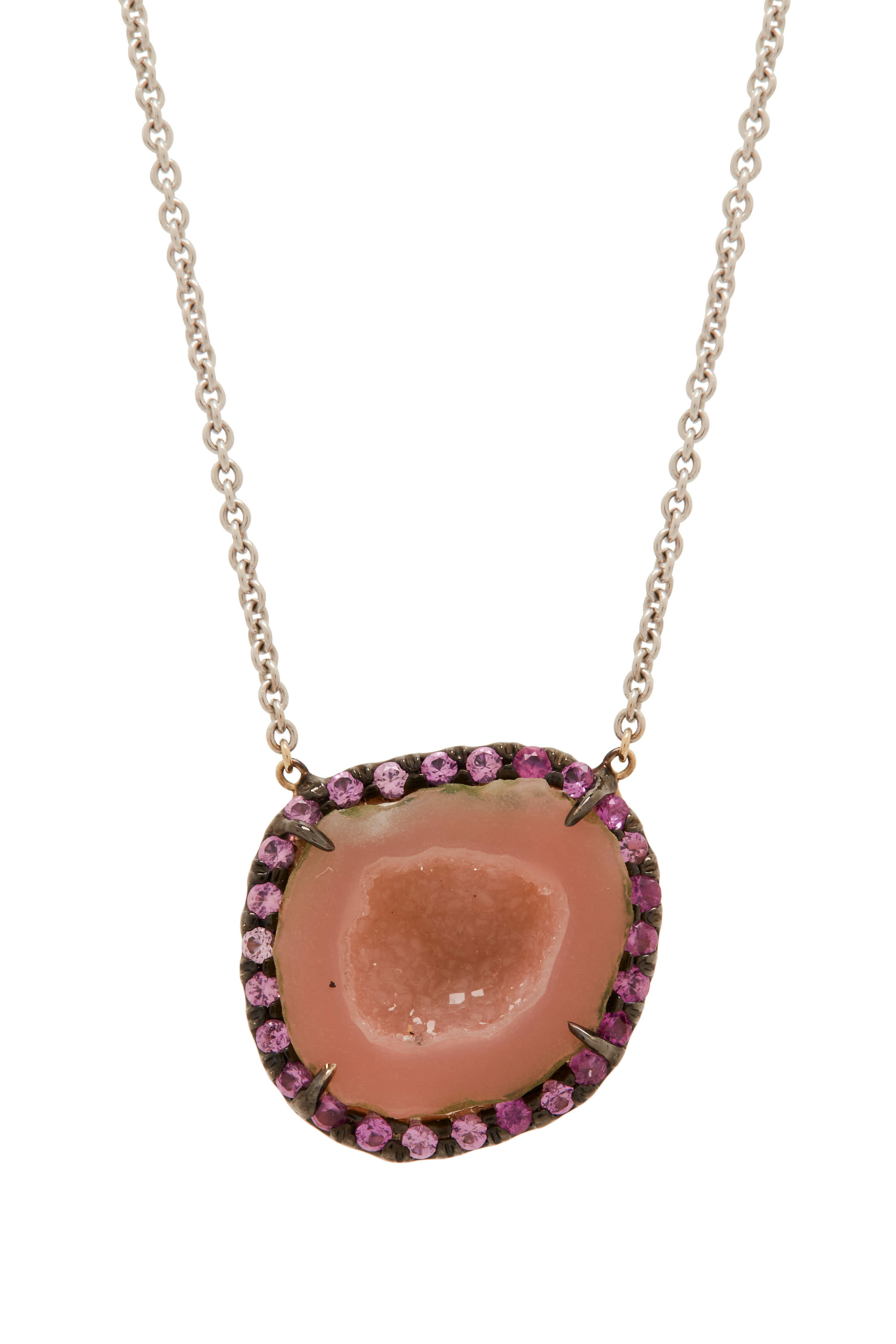 Kimberly McDonald - Pink Sapphire Bezel & Light Geode Pendant Necklace