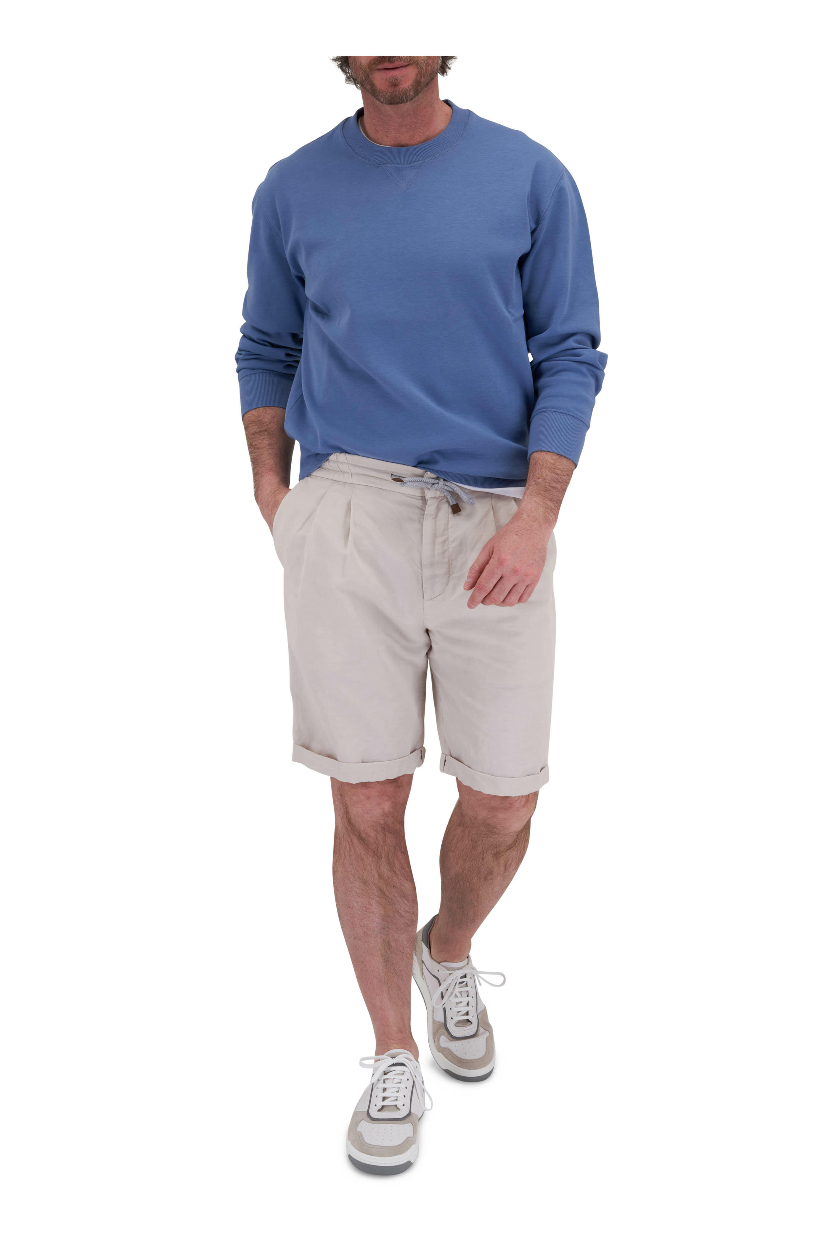 Brunello Cucinelli - Light Blue Cotton Crewneck Sweatshirt