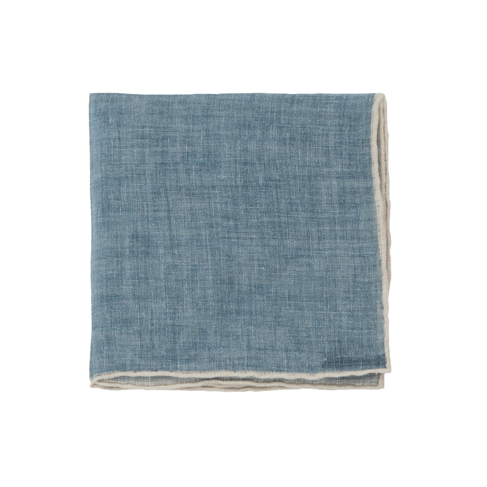 Geoff Nicholson - Blue Linen Pocket Square | Mitchell Stores