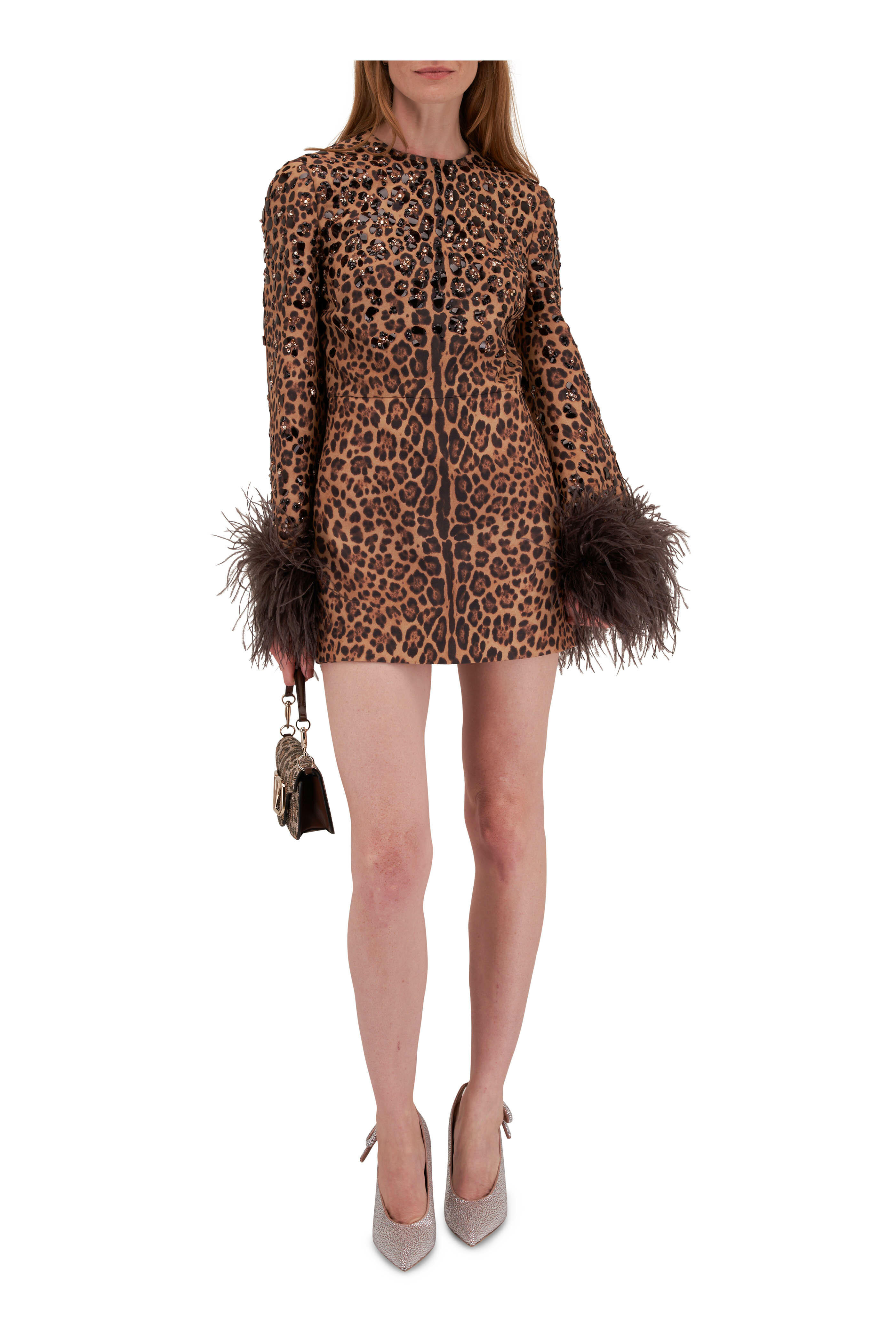 Valentino - Leopard Embellished & Feather Jumpsuit