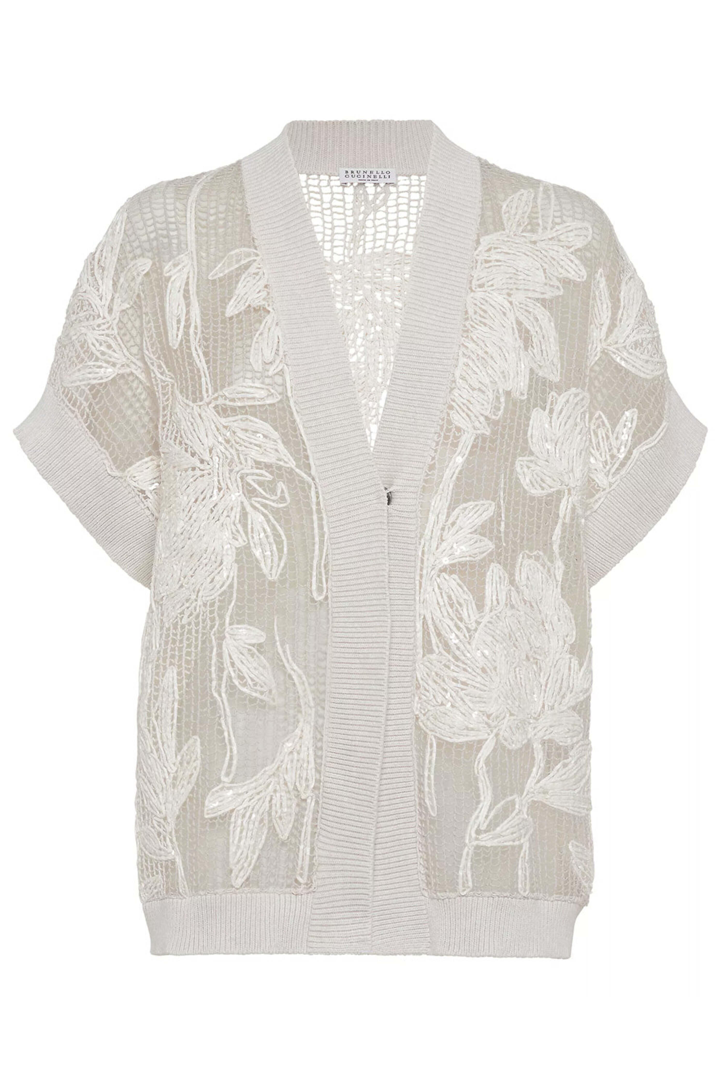 Brunello Cucinelli - Oat Embroidered Magnolia Knit Opera Cardigan