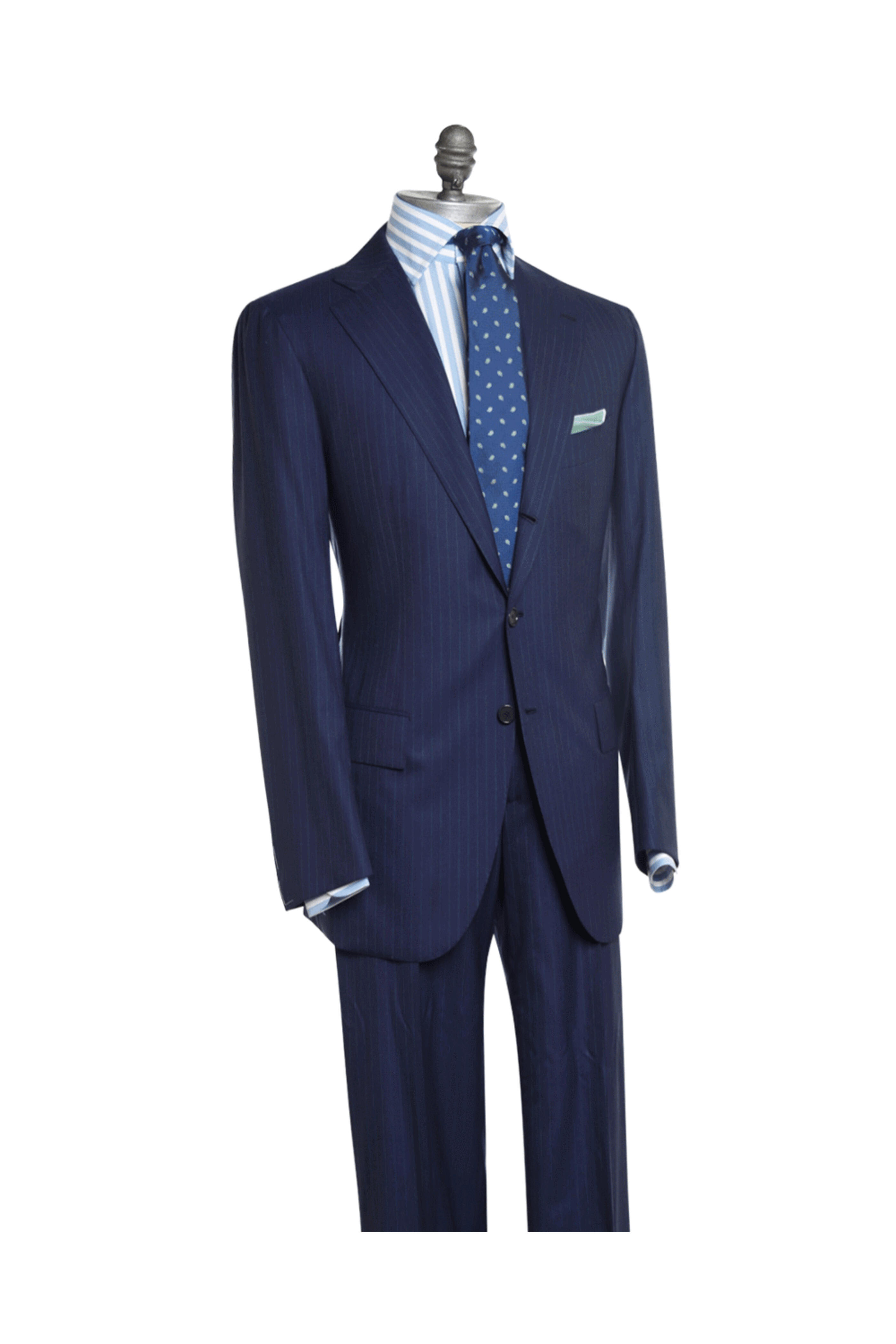 Cesare Attolini - Navy and Green Pinstriped Wool Suit