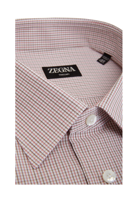 Zegna - Trecapi Pink & Brown Mini Check Dress Shirt