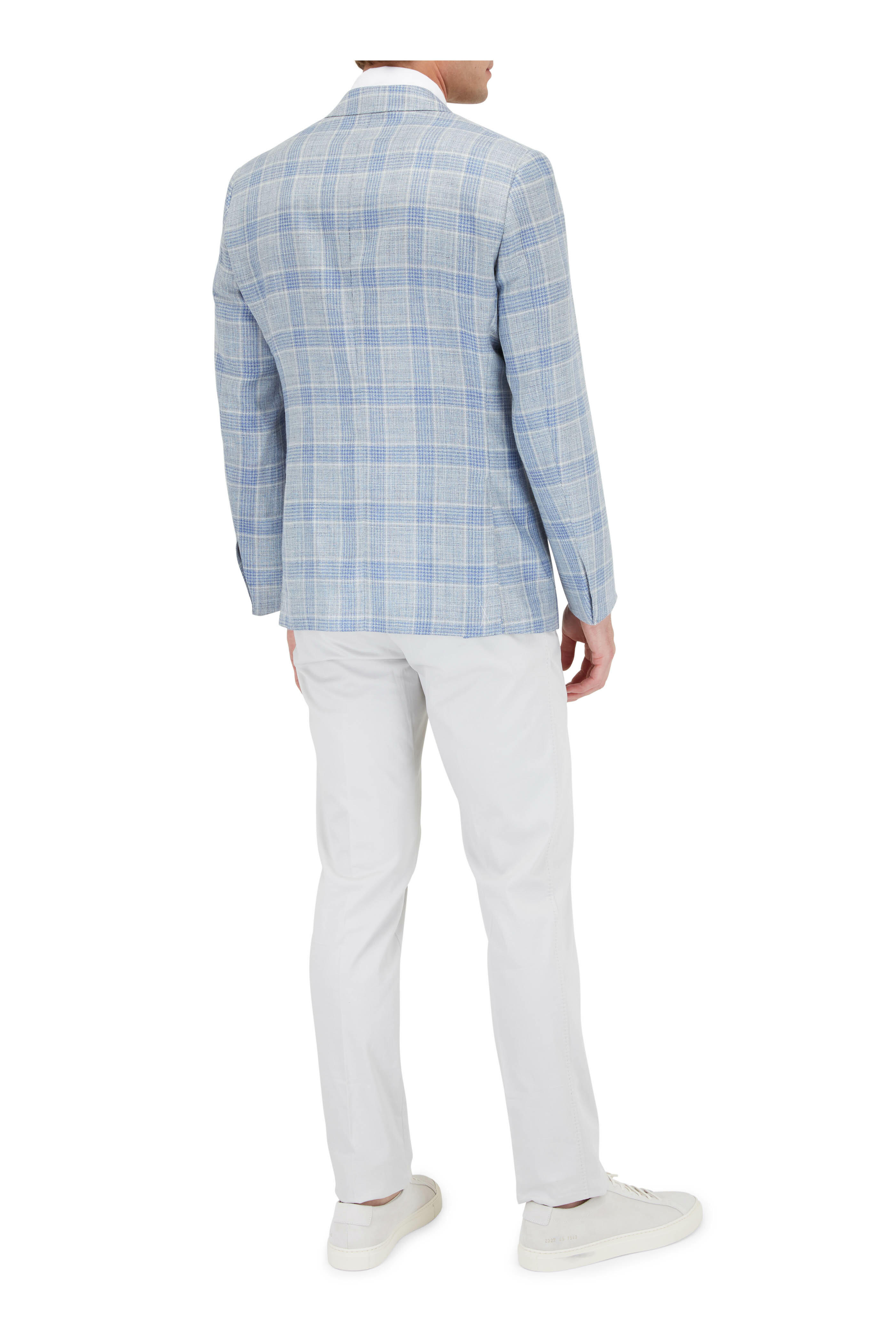 Atelier Munro - Silver & Blue Wool, Silk, Linen Check Sportcoat