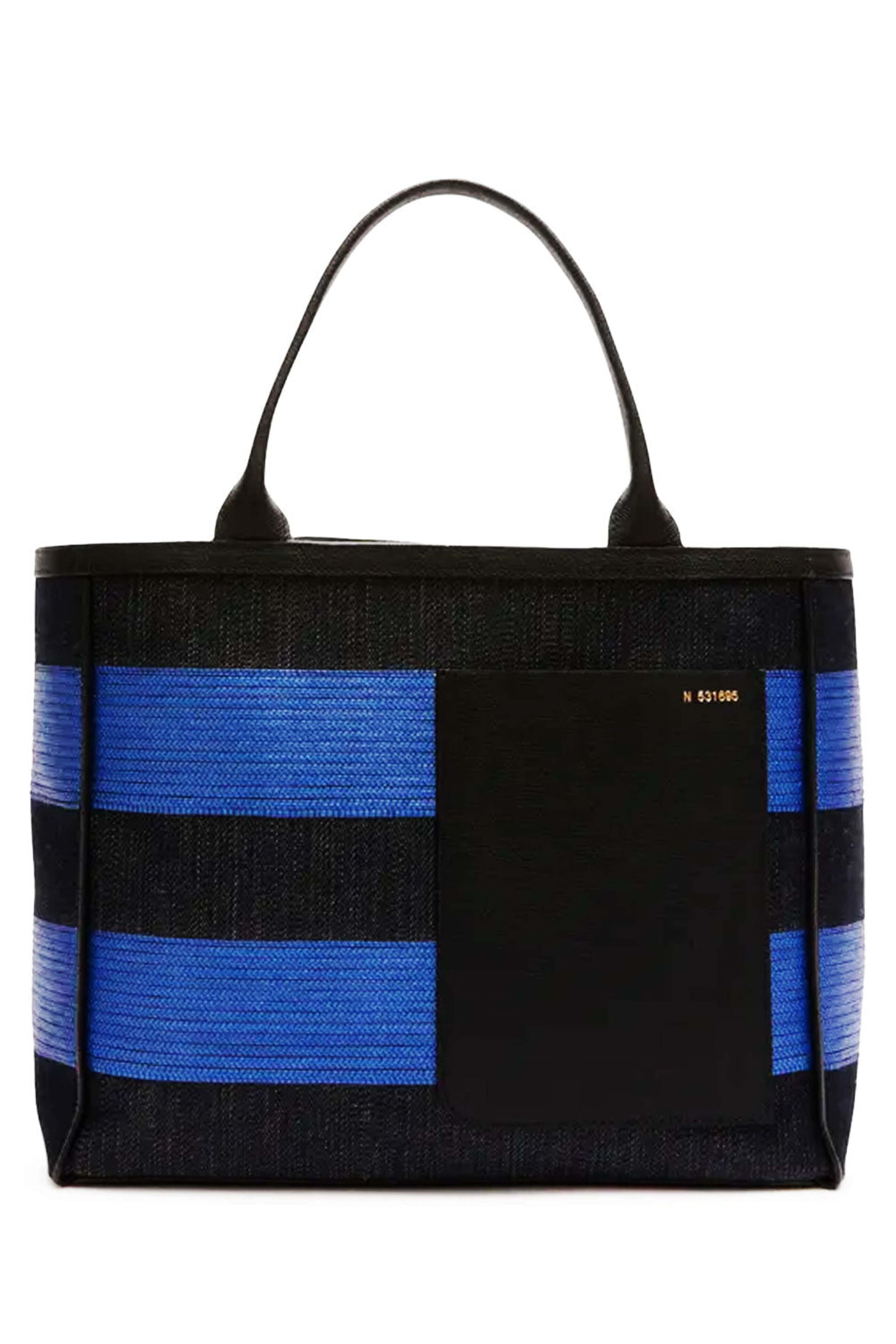 Valextra - Medium Striped Media Shopping Tote in Nero & Royal
