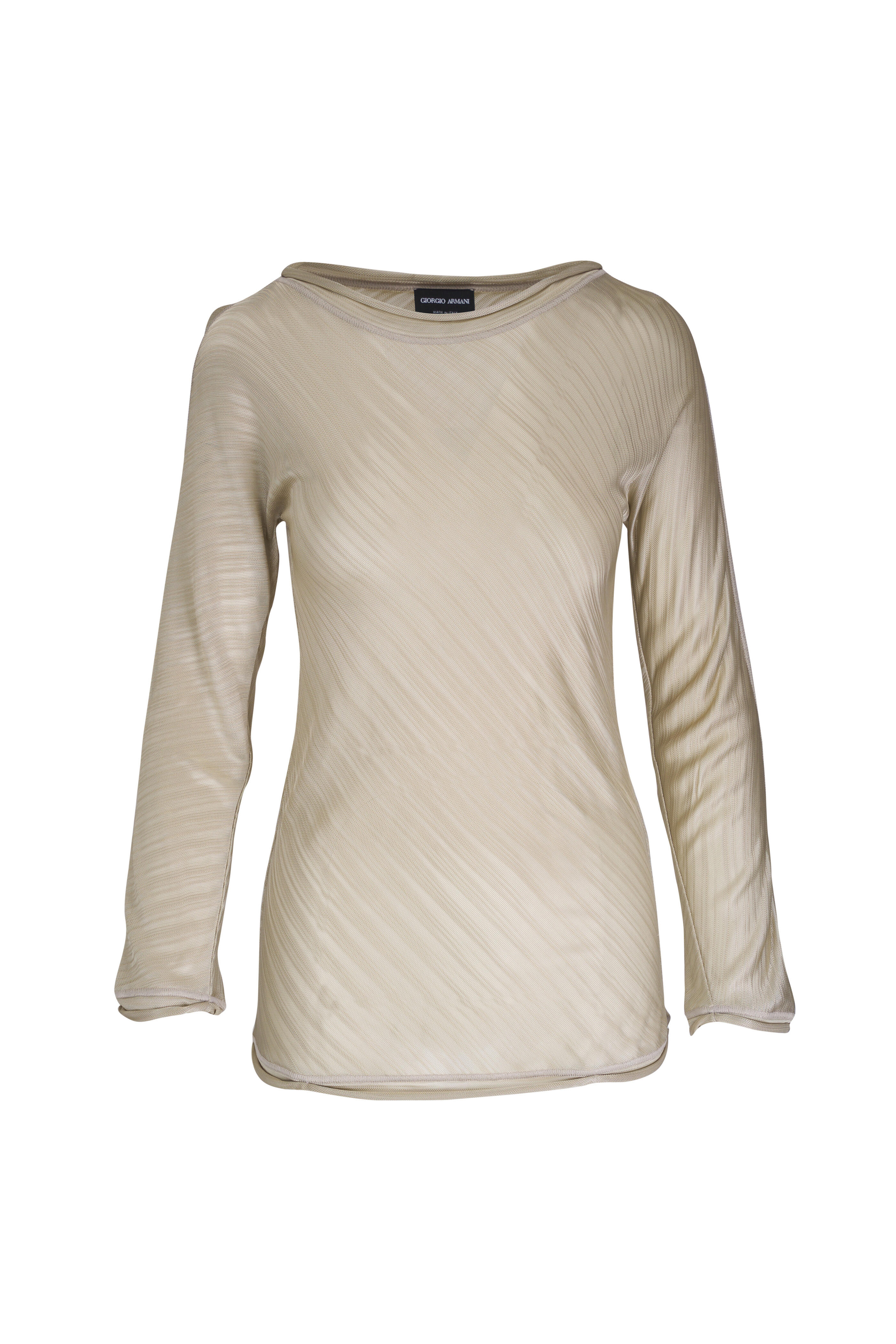 Giorgio Armani Camel Shiny Jersey Knit Long Sleeve Top