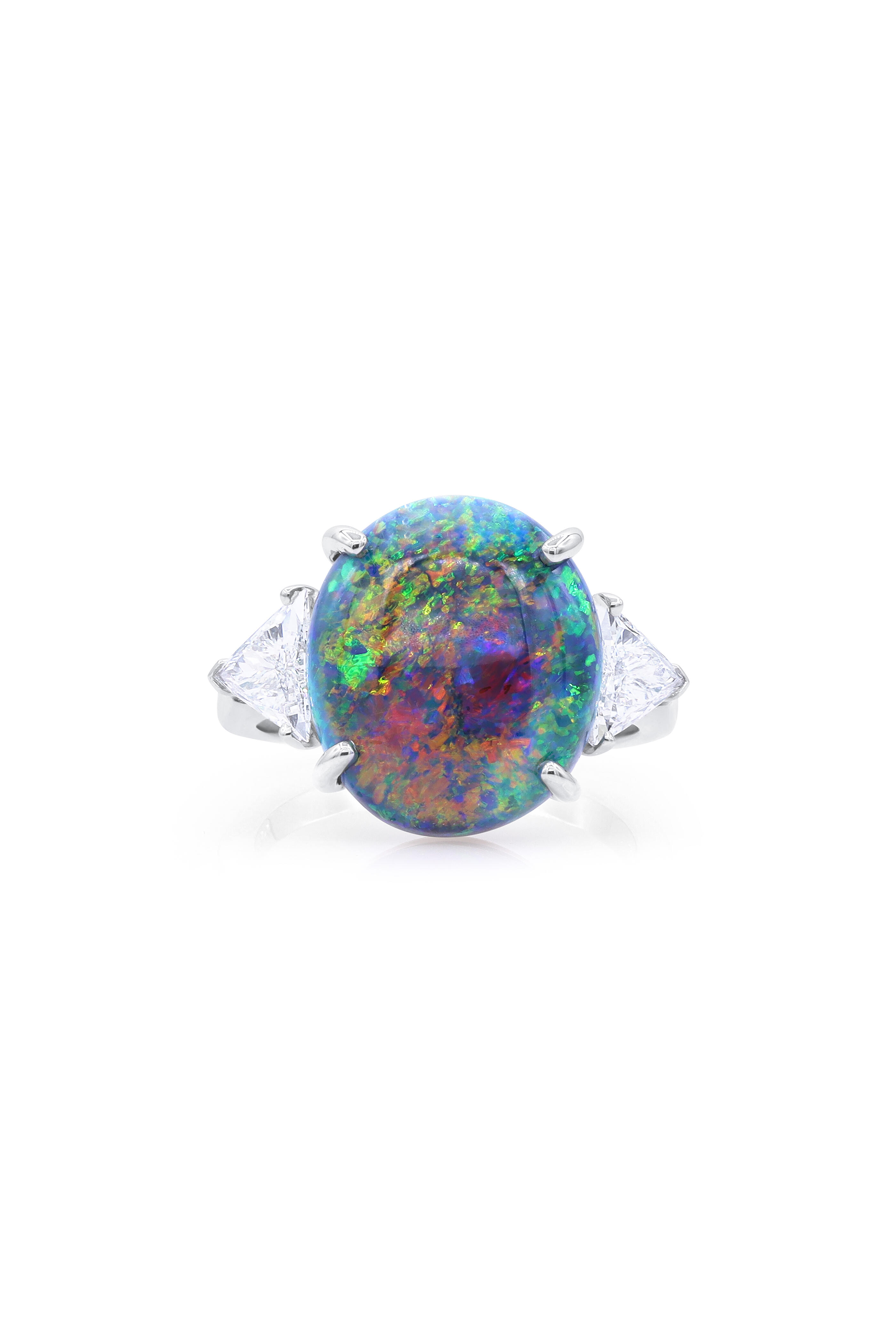 Oscar Heyman - Platinum Lightning Ridge Black Opal & Diamond Ring