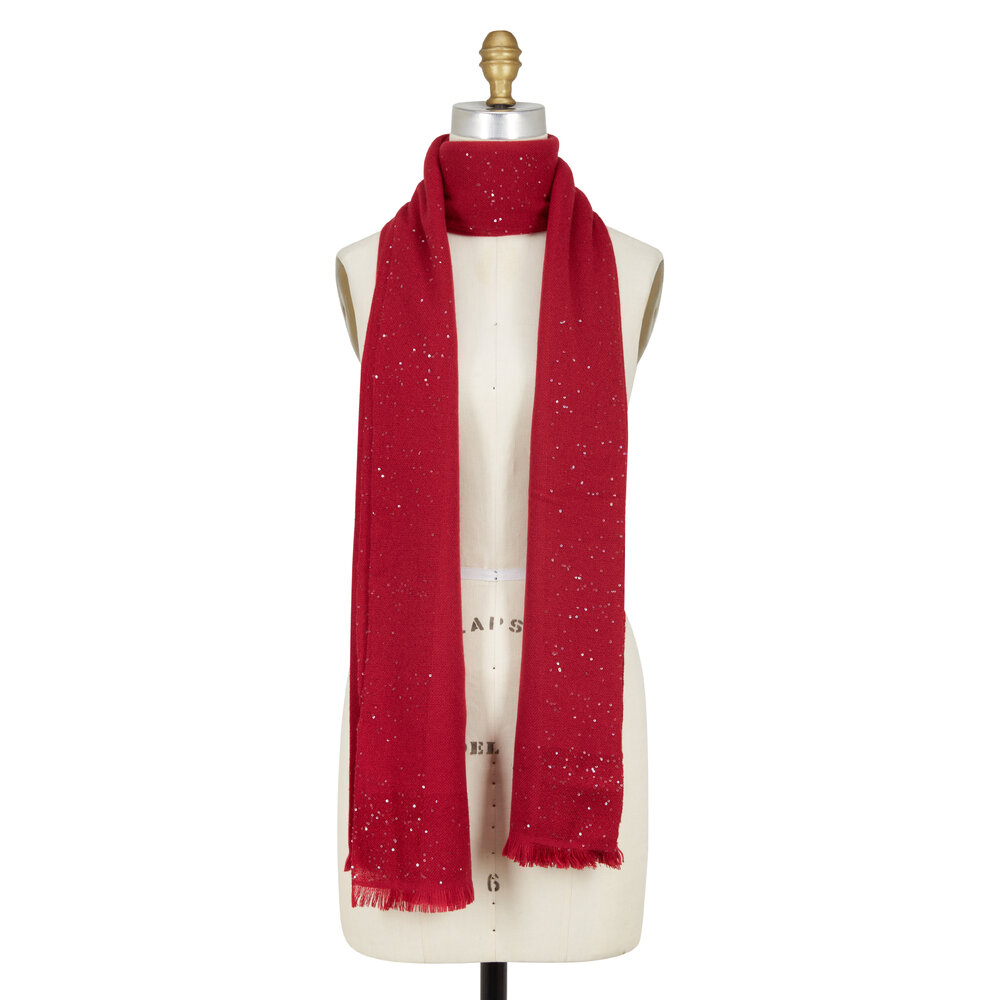 Loro Piana - Red Baby Cashmere Tonal Pailette Scarf