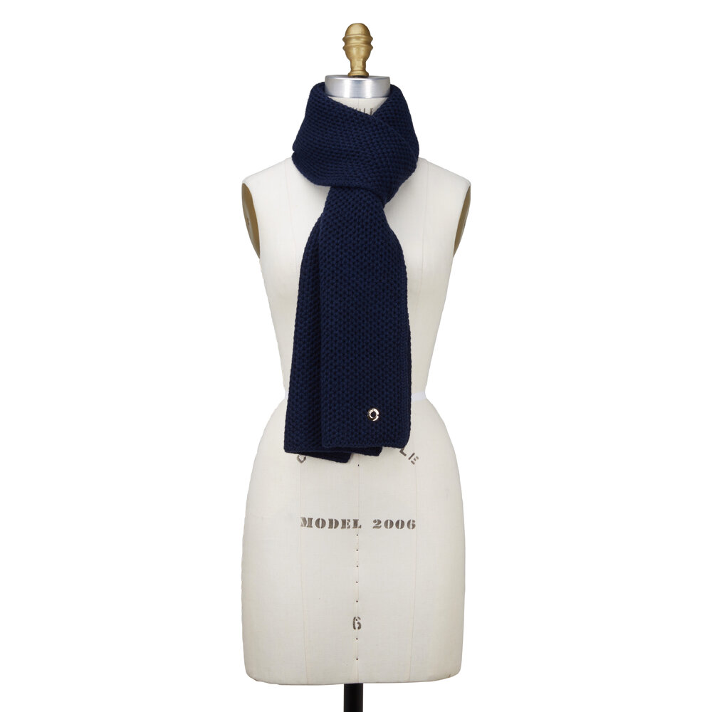 Loro Piana - Sciarpa Rougemont Navy Blue Knit Cashmere Scarf