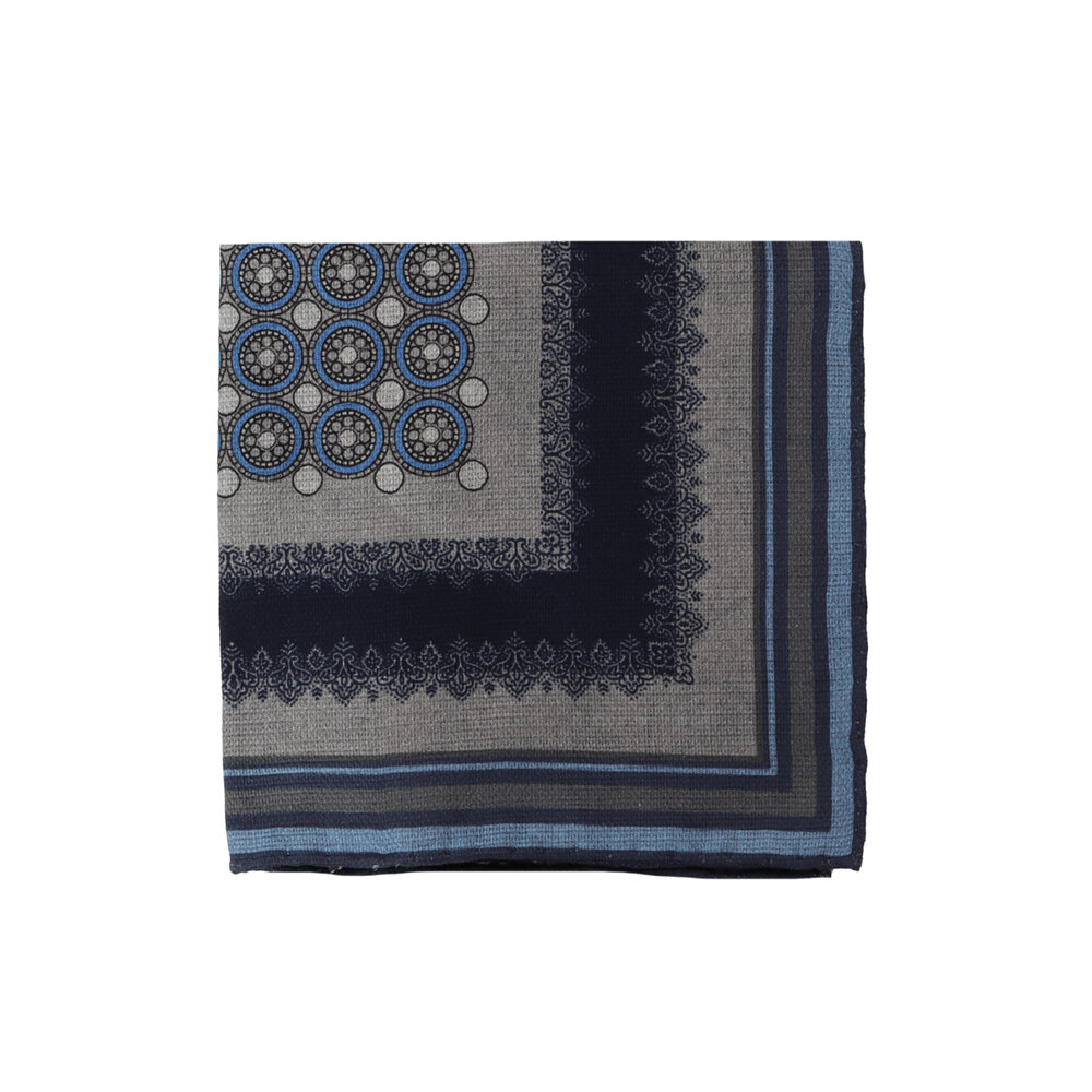 Geoff Nicholson - Blue and Grey Medallion Pocket Square