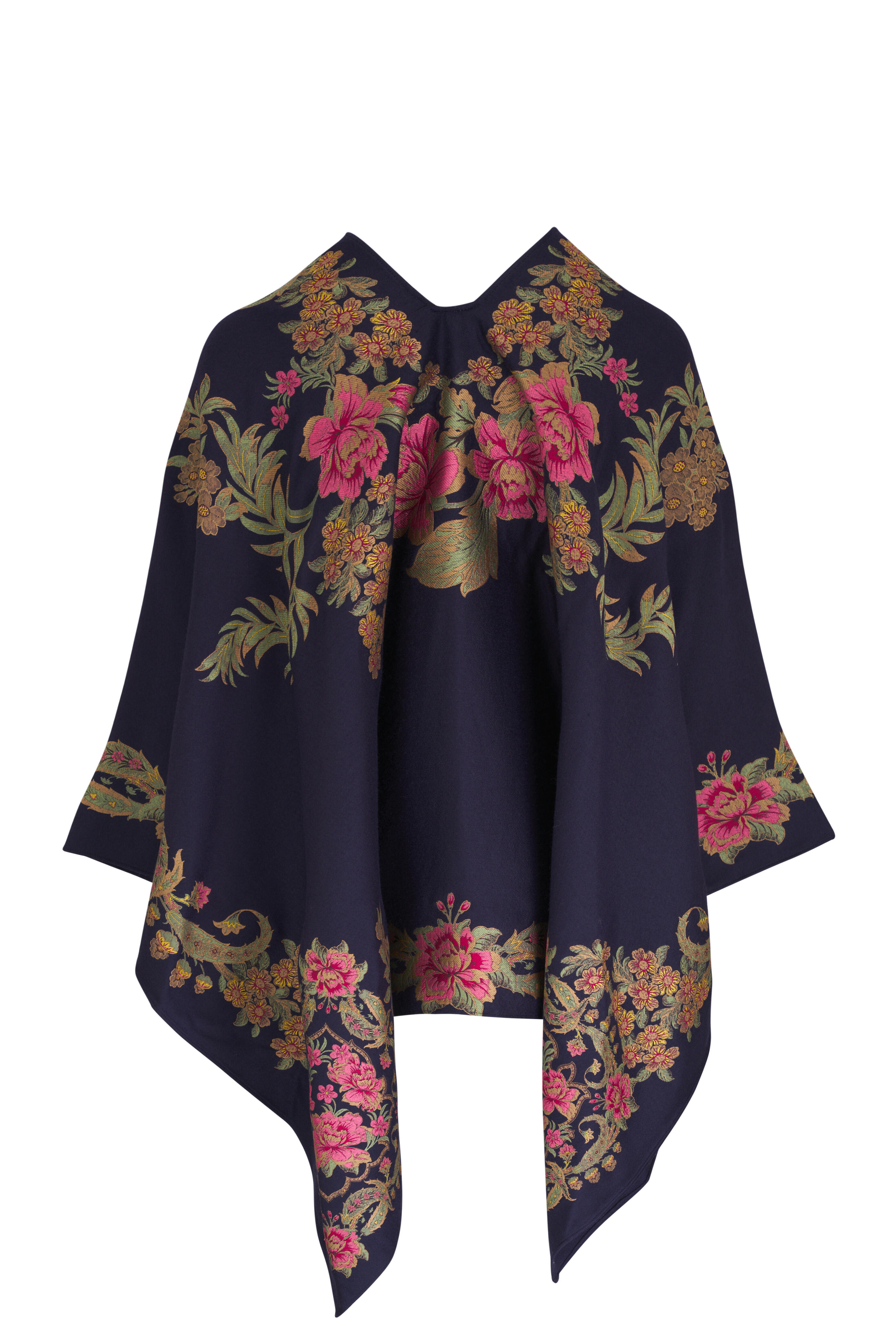 Etro - Navy Floral Printed Poncho | Mitchell Stores