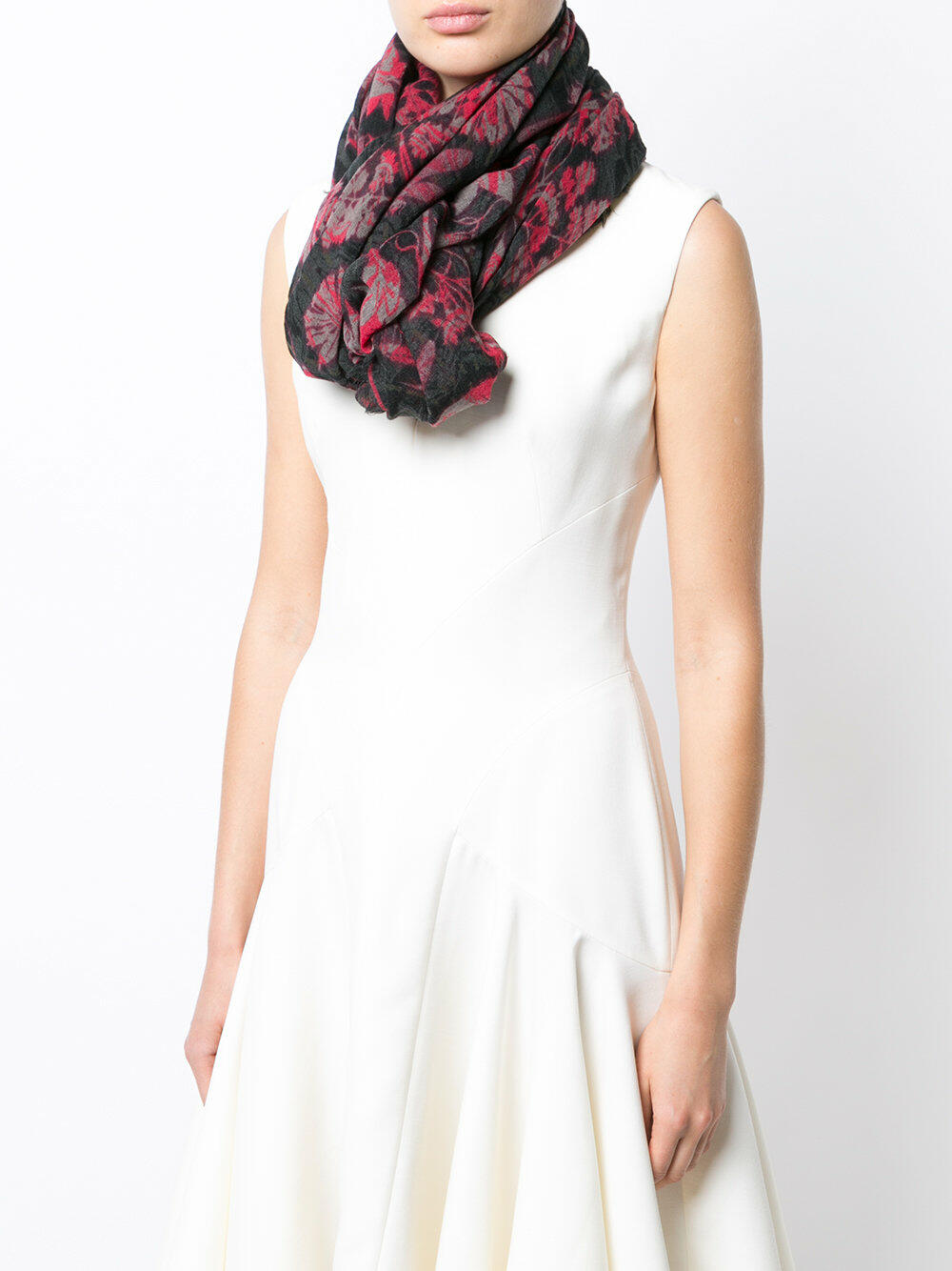 McQueen - Anthracite & Red Wool & Cashmere Fauna Scarf