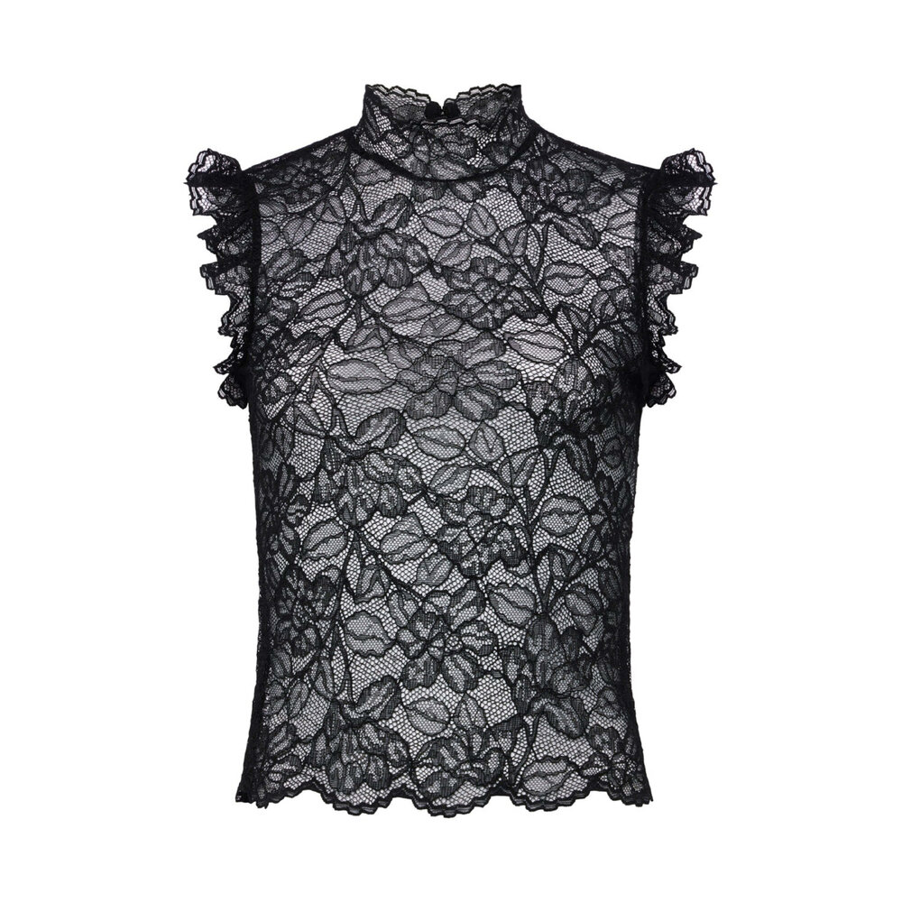 L'Agence - Black Short Sleeve Lace Kaila Top | Mitchell Stores