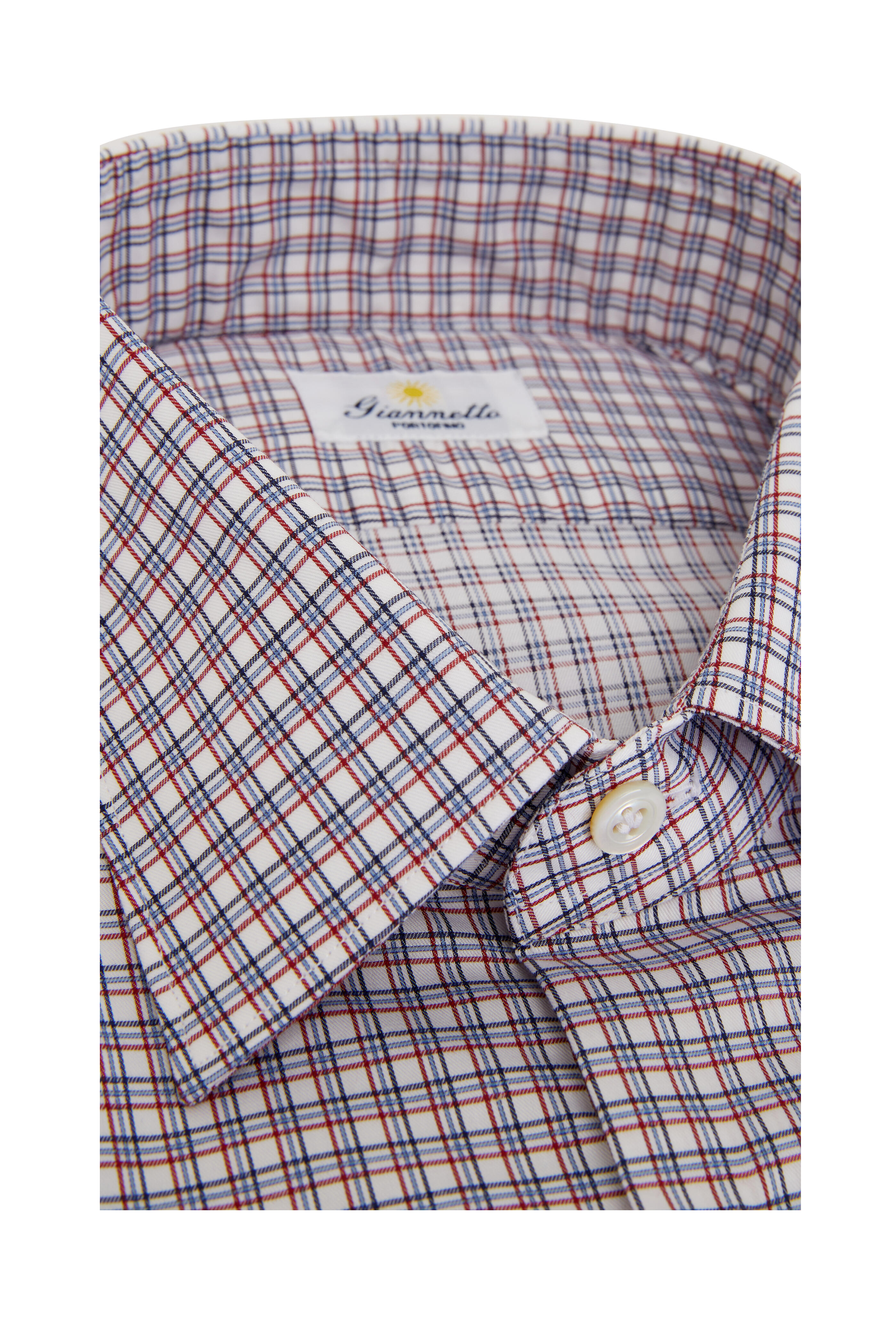 Giannetto - White Burgundy & Blue Check Cotton Sport Shirt