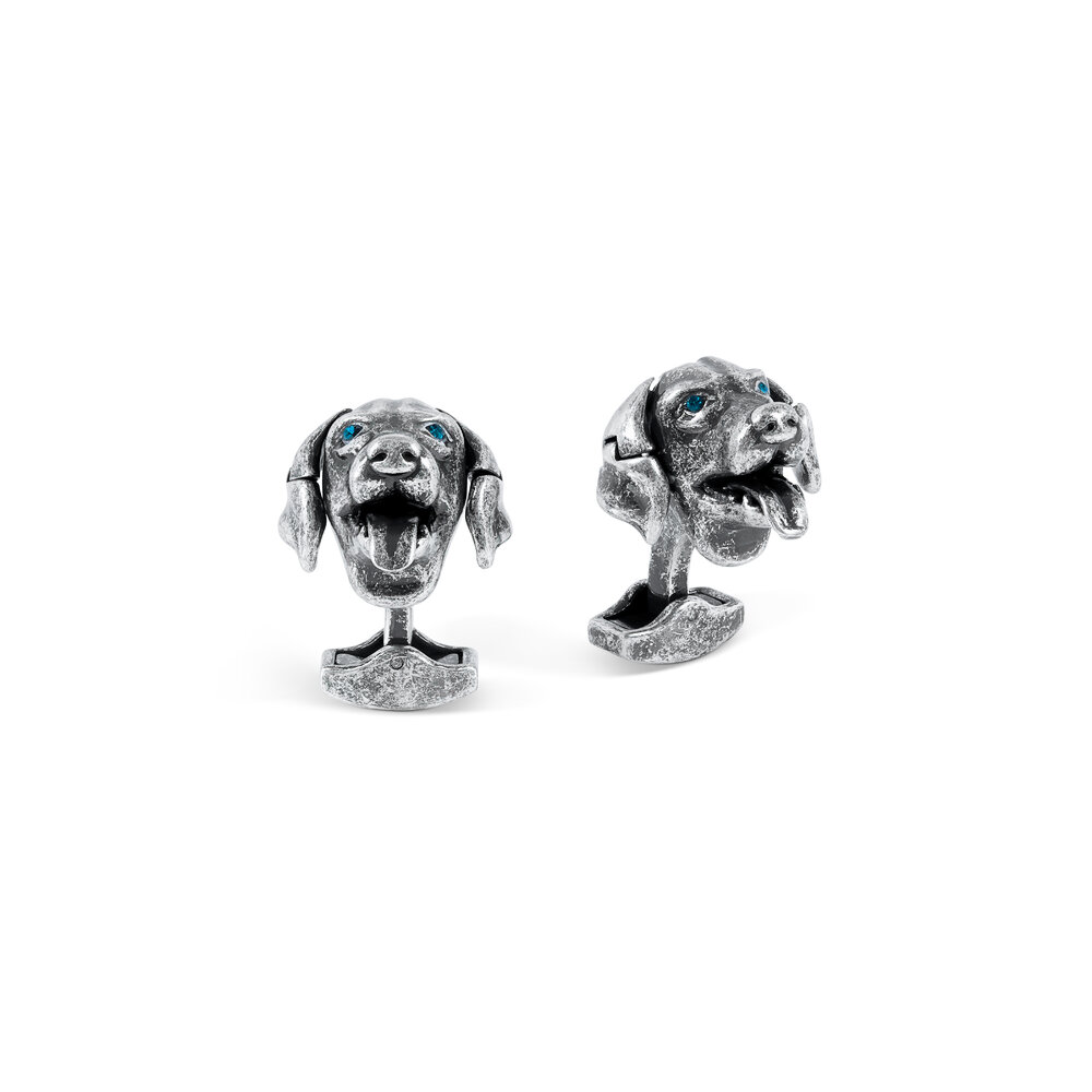 Tateossian - Labrador Dog Blue Swarovski Cufflinks